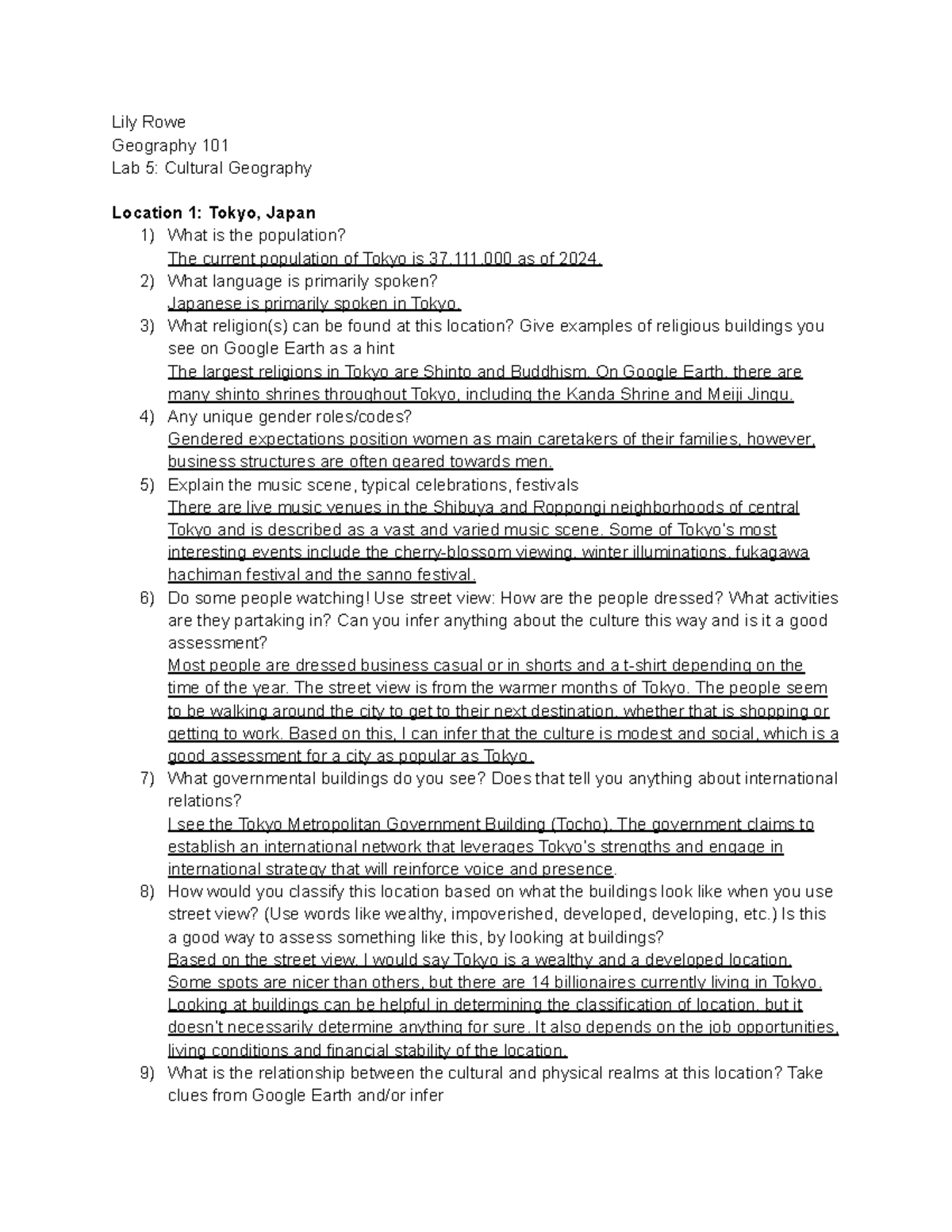Lab 5 cultural geography - Lily Rowe Geography 101 Lab 5: Cultural ...