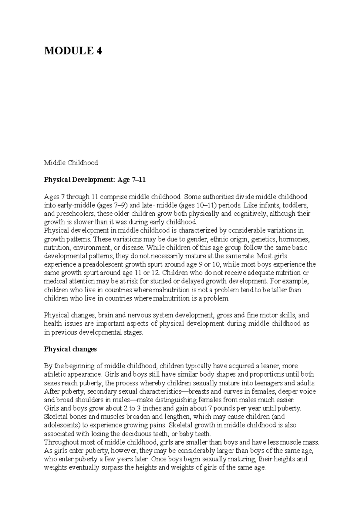 Module 4- LSD - notes for life span development - MODULE 4 Middle ...