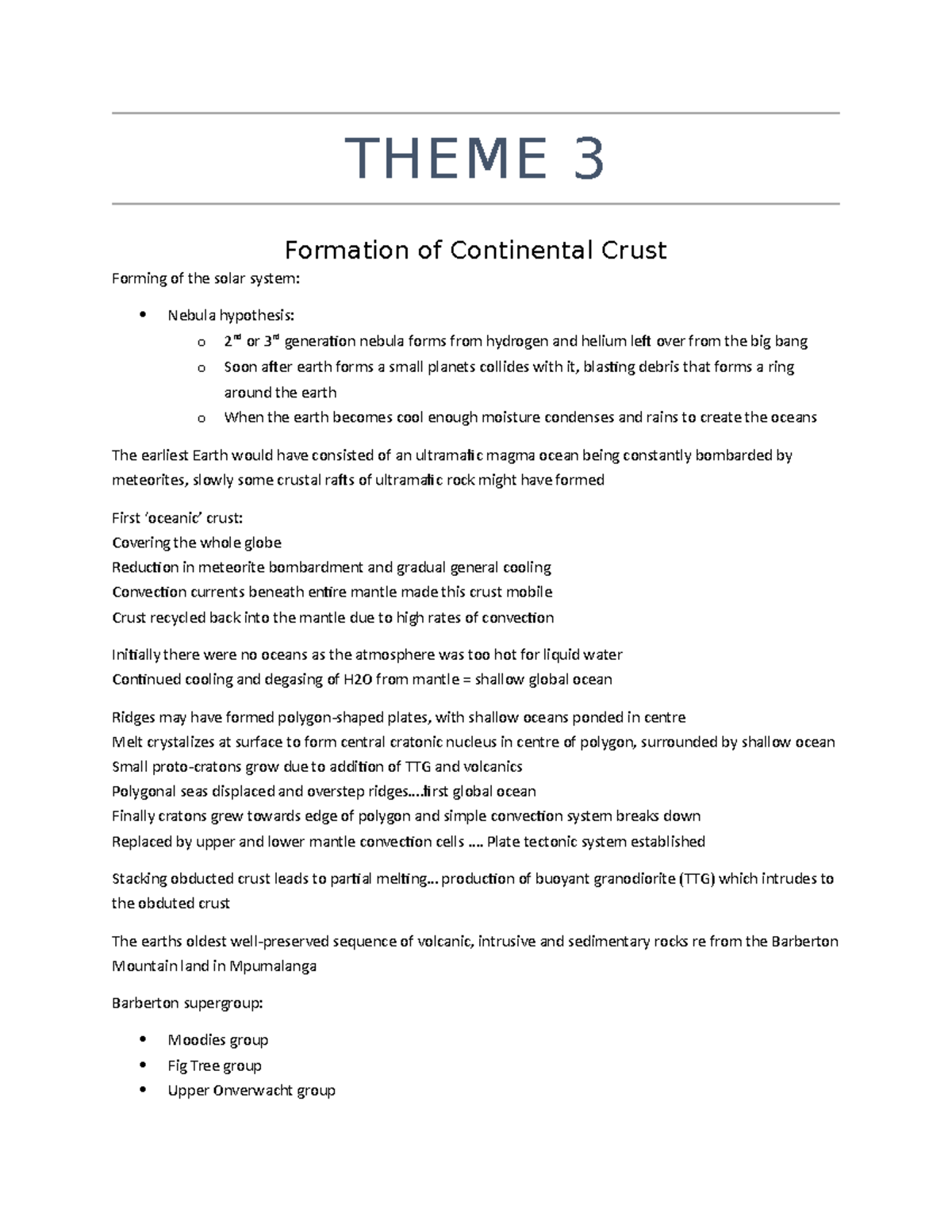 Theme 3 - Summary Geology - THEME 3 Formation of Continental Crust ...