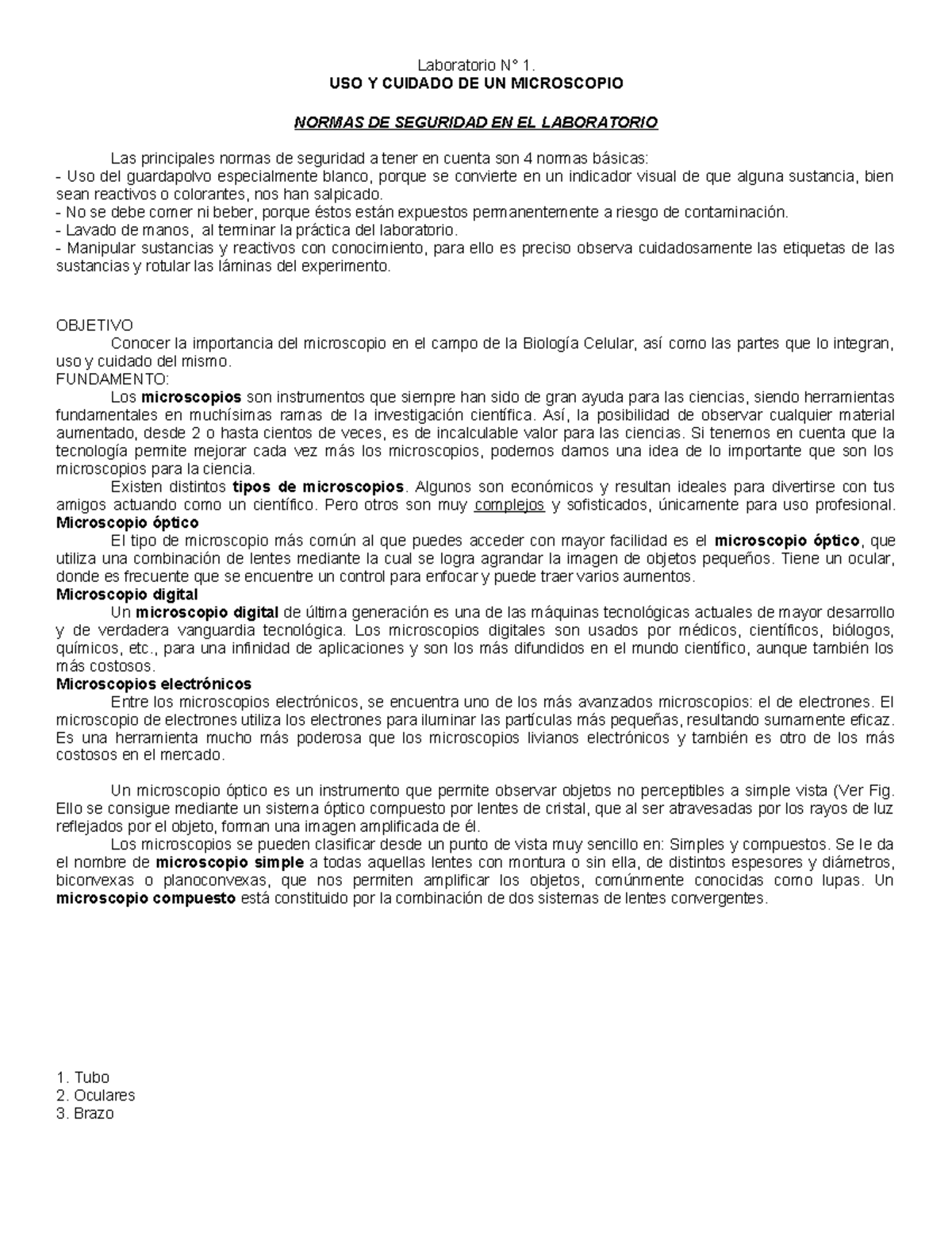 Laboratotio micro 2023 - Laboratorio N° 1. USO Y CUIDADO DE UN ...