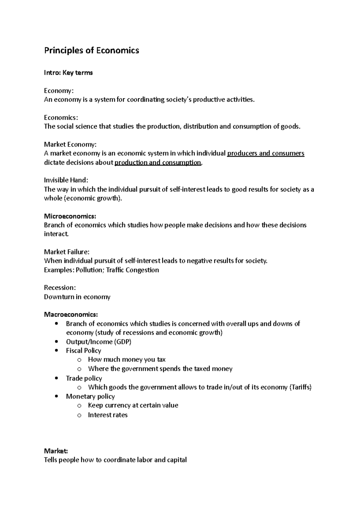Principles of Economics Notes - Principles of Economics Intro: Key ...