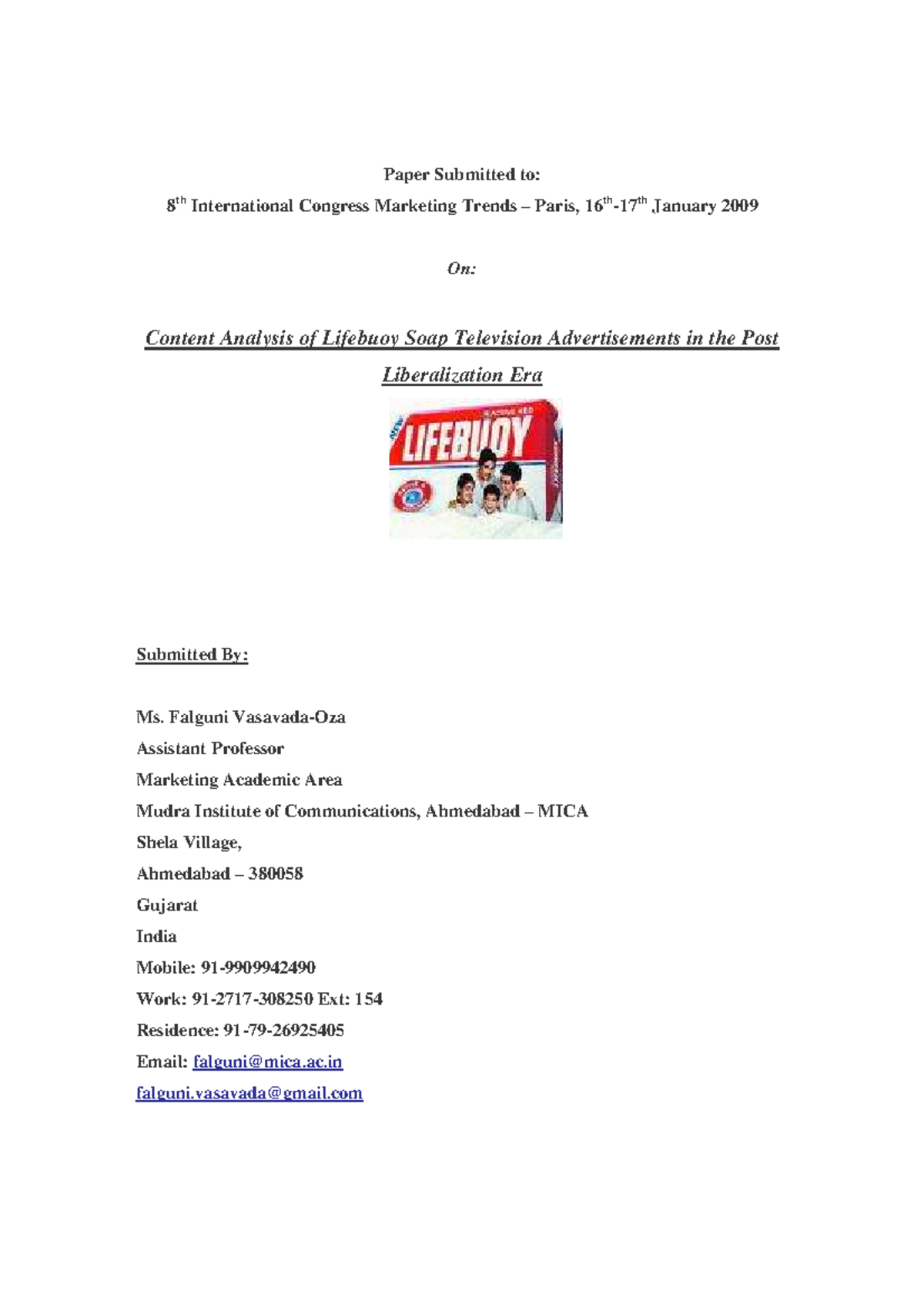 Mahendran degree - Paper Submitted to: 8 th International Congress ...
