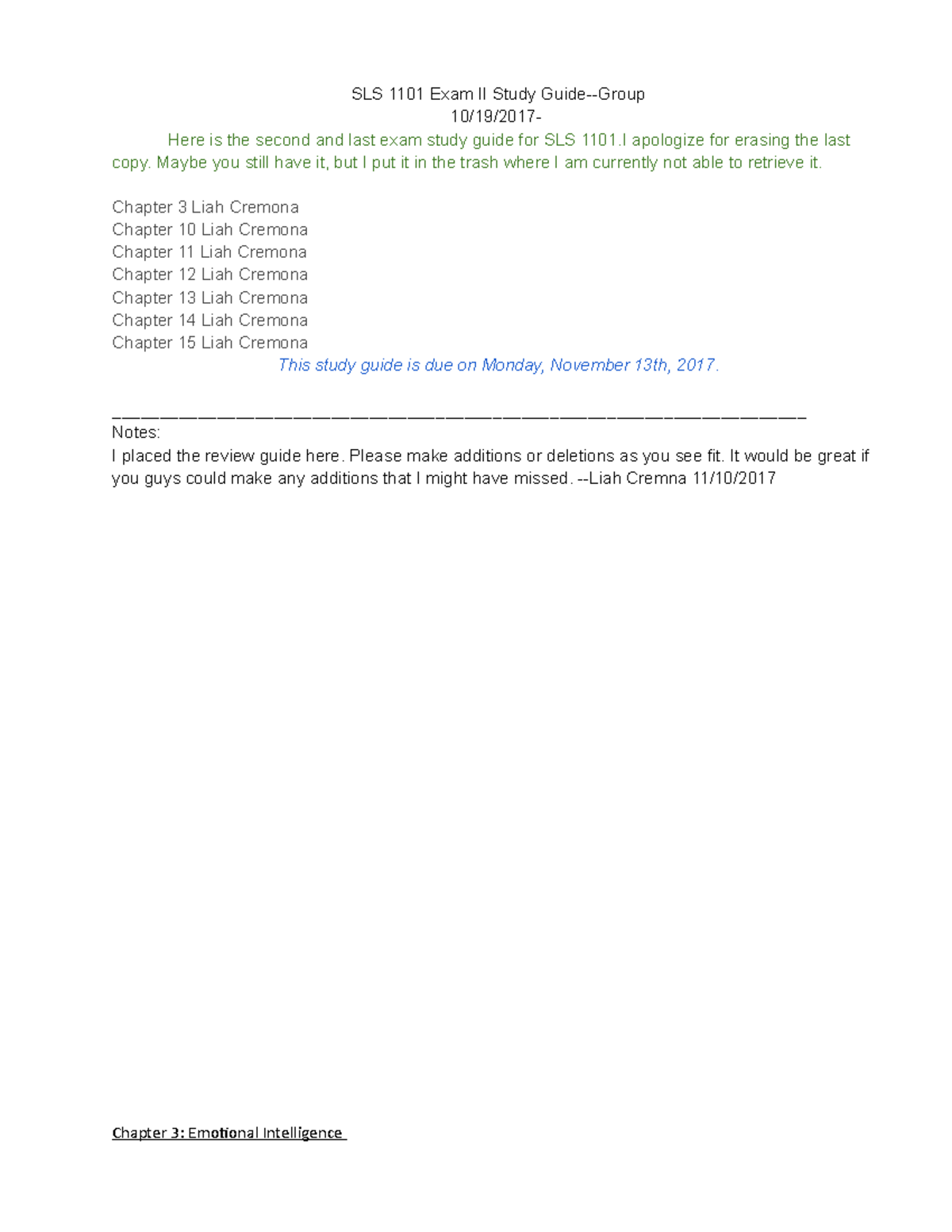 SLS 1101 Exam II Study Guide - SLS 1101 Exam II Study Guide-Group 10/19 ...