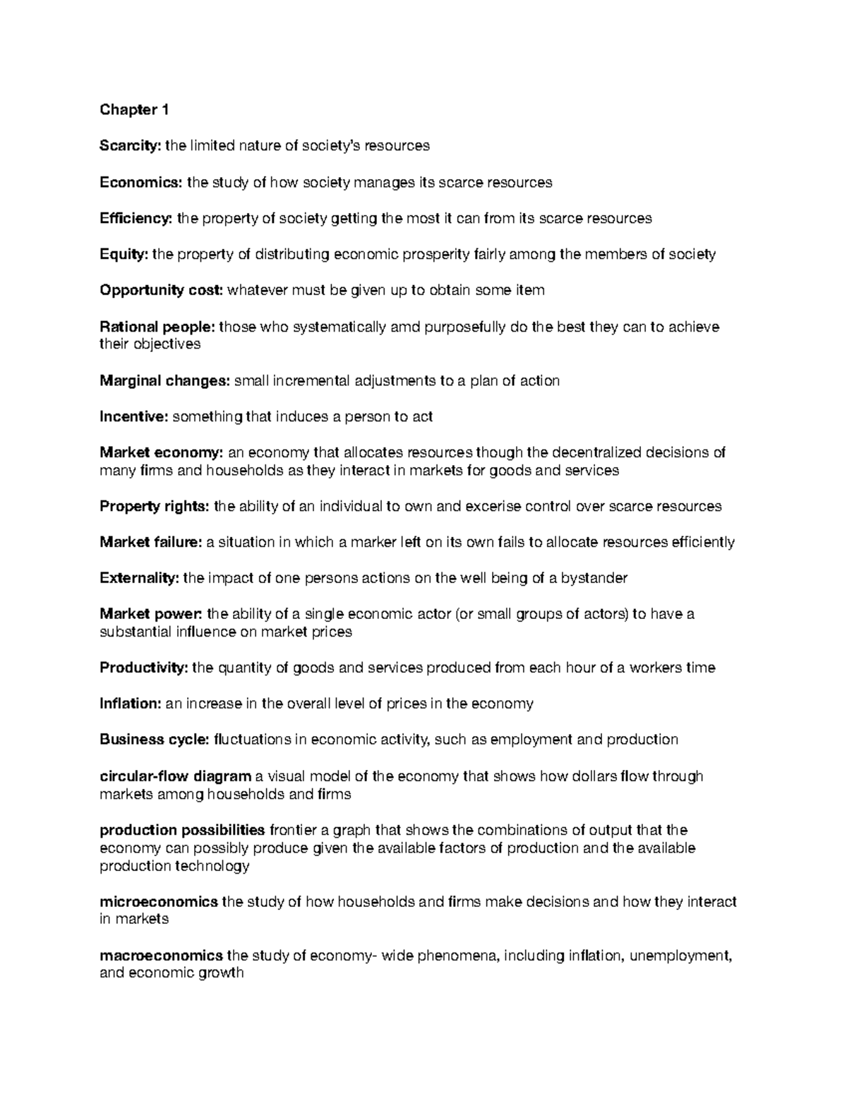 Econ definitions 101 lecture 1 chapter 1 - Chapter 1 Scarcity: the ...