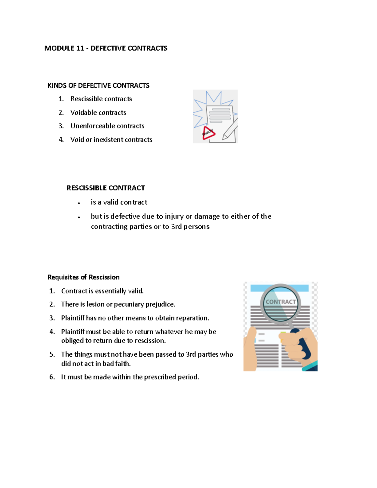 Module 10 - Defective Contracts - Accountancy - Studocu