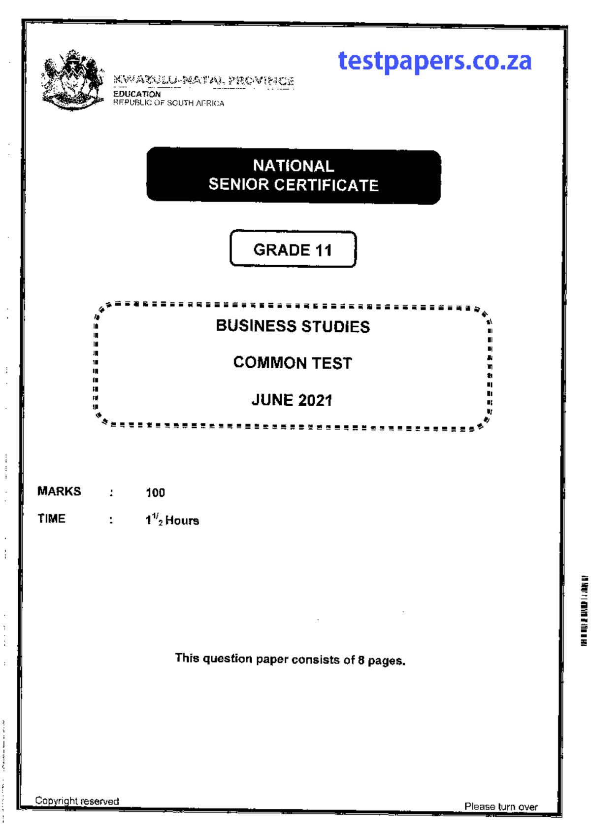 Business Studies Grade 11 June 2021 QP only - testpapers.co - Studocu