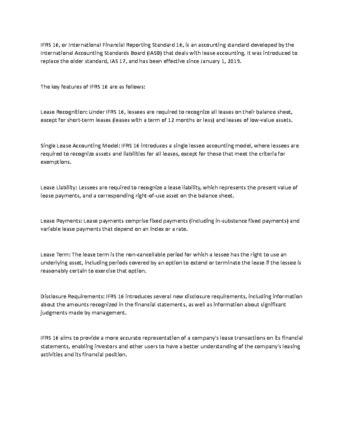 IFRS 16 - SUMMARY ABOUT IFRS 16 - IFRS 16, or International Financial ...