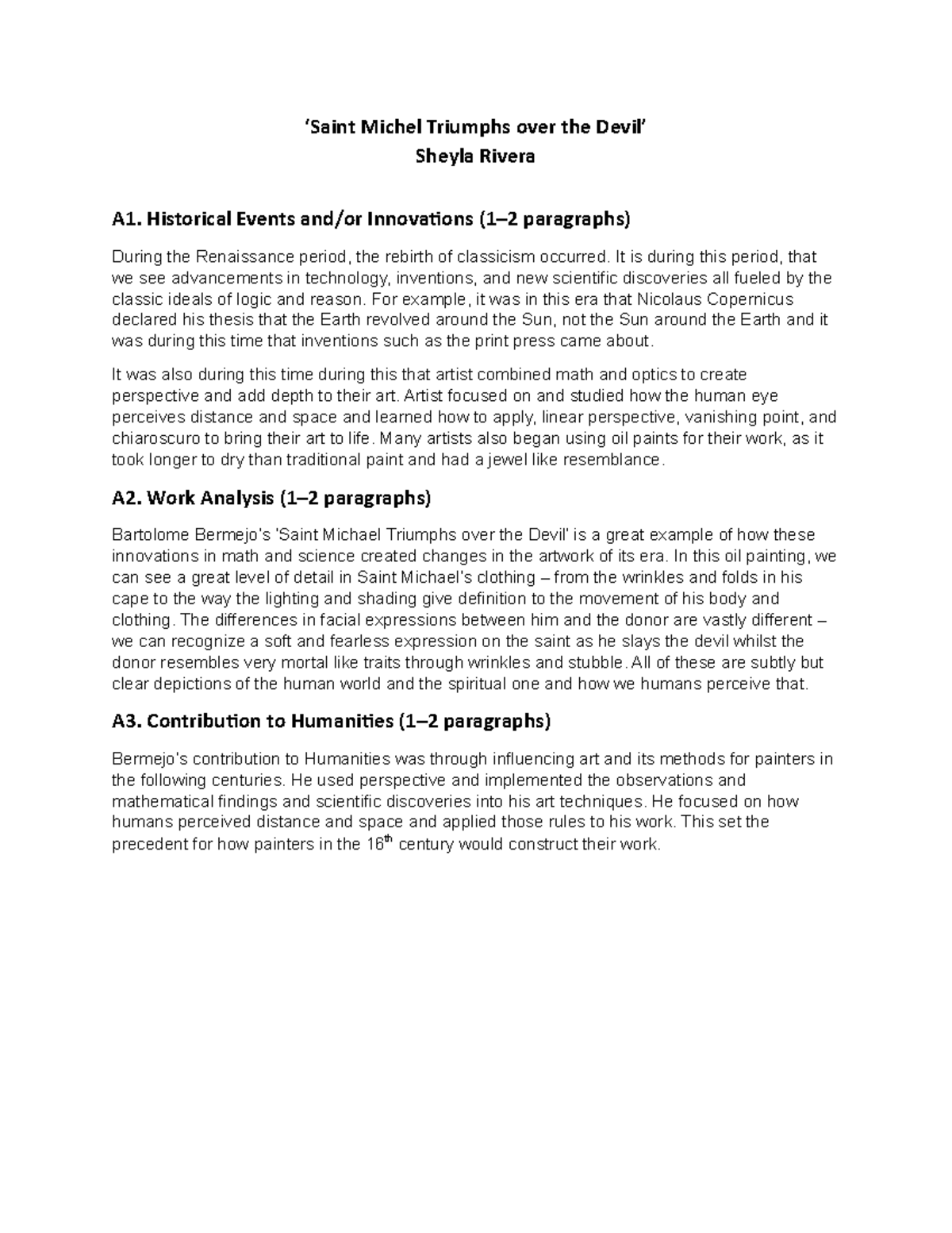 Intro to Humanities C100 Task 1 - ‘Saint Michel Triumphs over the Devil ...