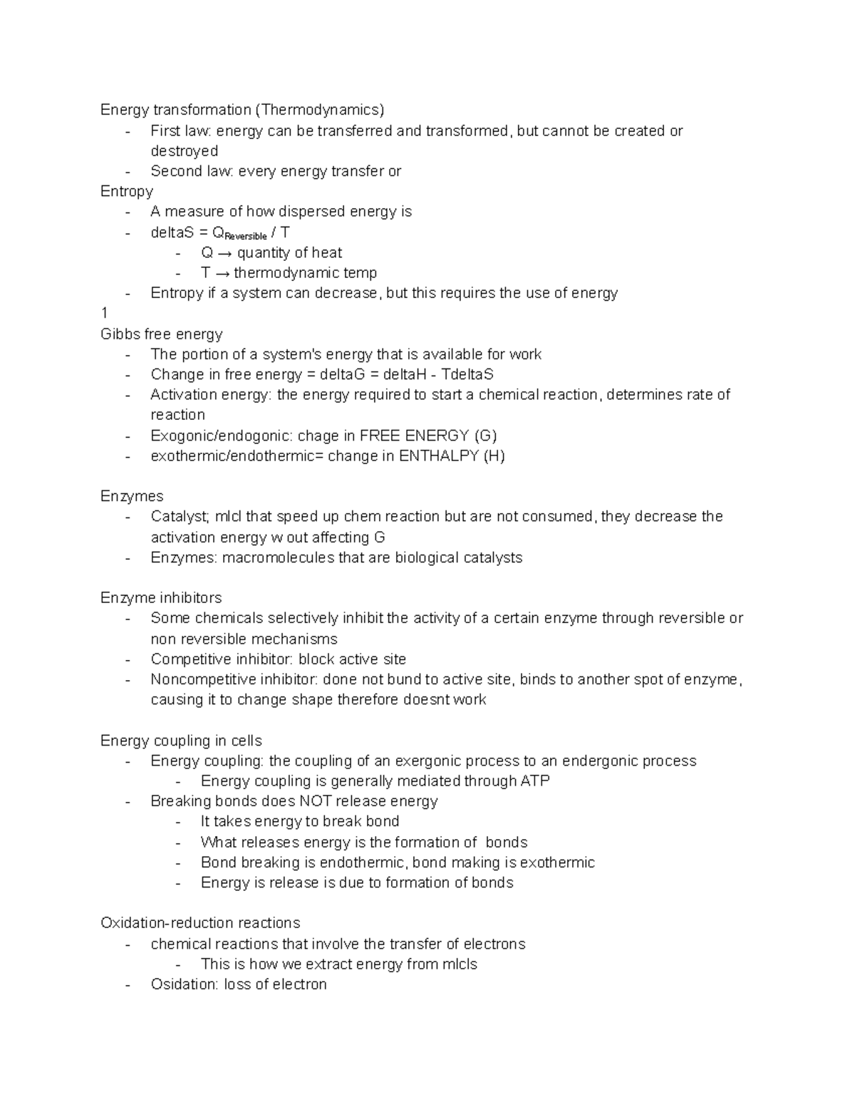 Week 3 Bio in person lecture Notes - Energy transformation ...