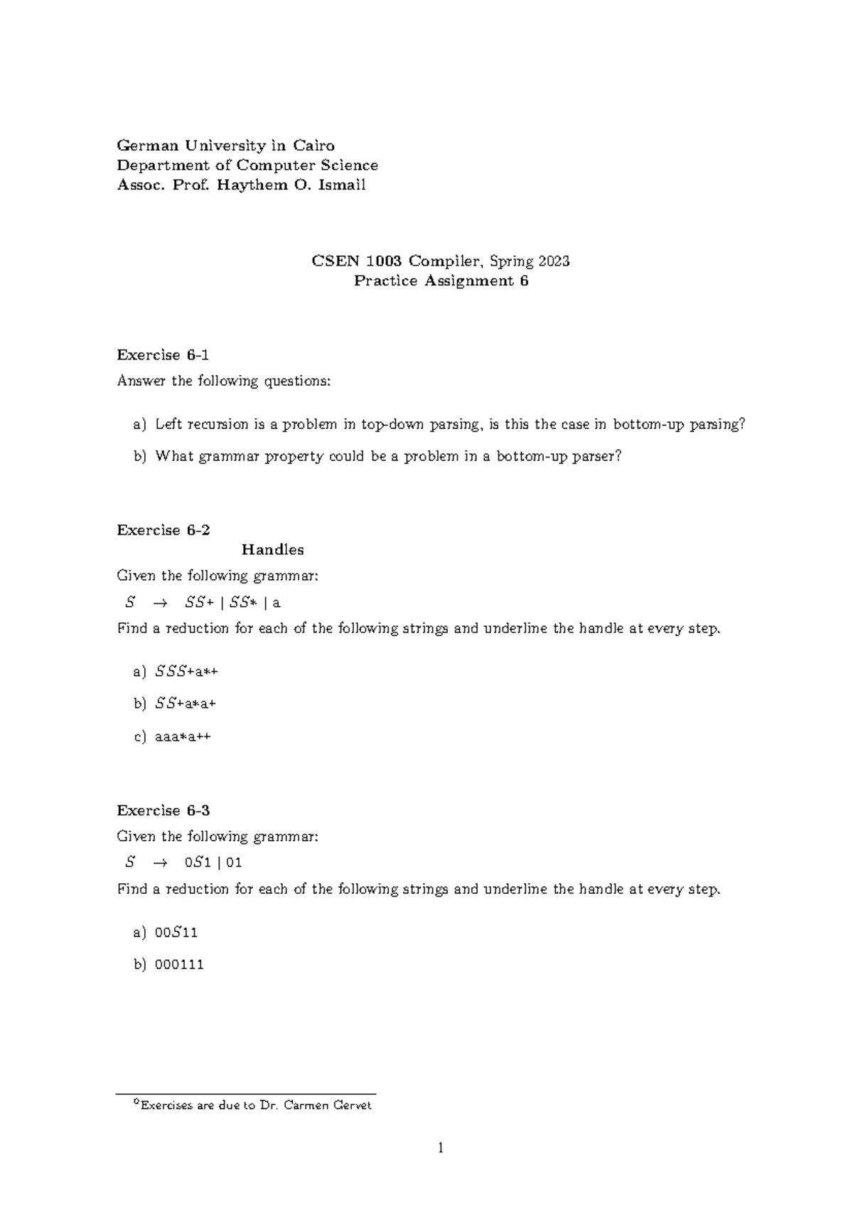 Sheet 6 - German University in Cairo Department of Computer Science ...