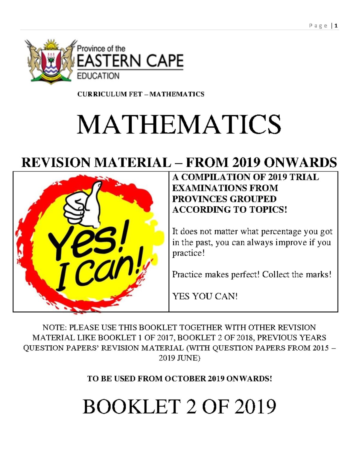 5 Mathematics Booklet 2 OF 2019 - CURRICULUM FET – MATHEMATICS ...