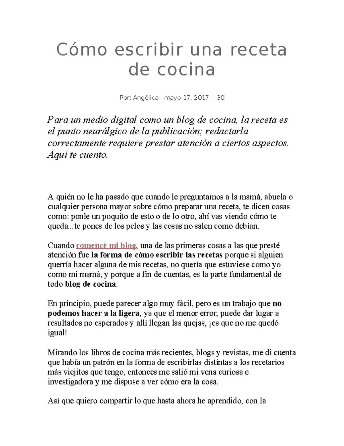 Los tipos de texto - Cómo escribir una receta de cocina Por: Angélica ...