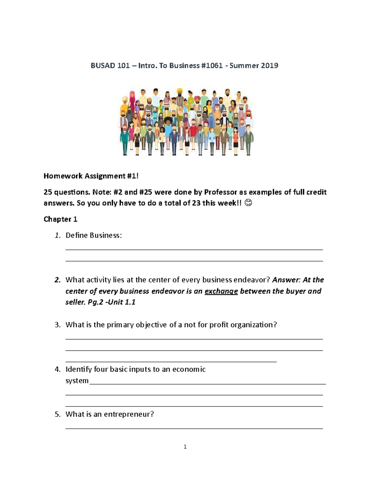 Busad+101#1061 - Class work - BUSAD 101 – Intro. To Business #1061 ...