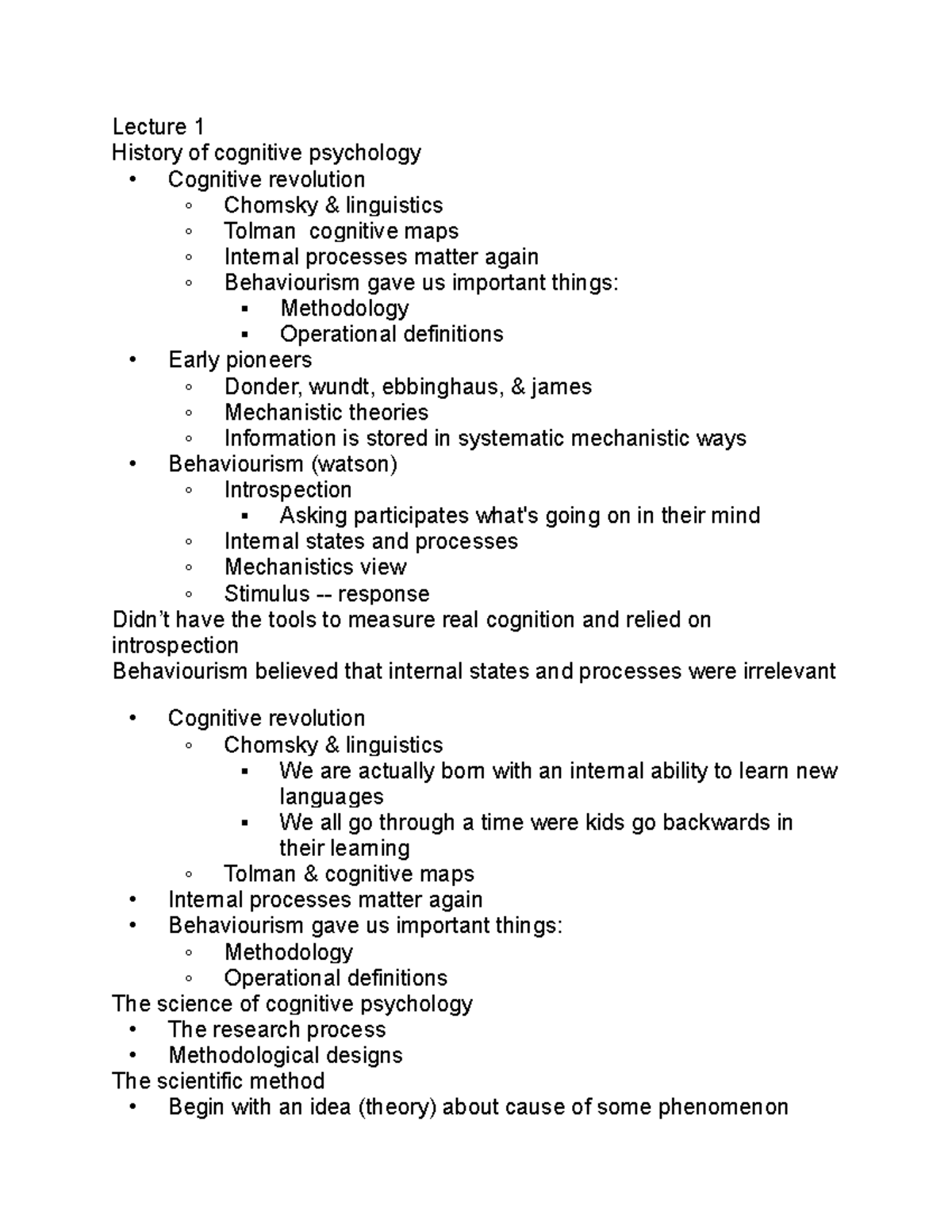lecture notes from thinking and decision making - Lecture 1 History of ...