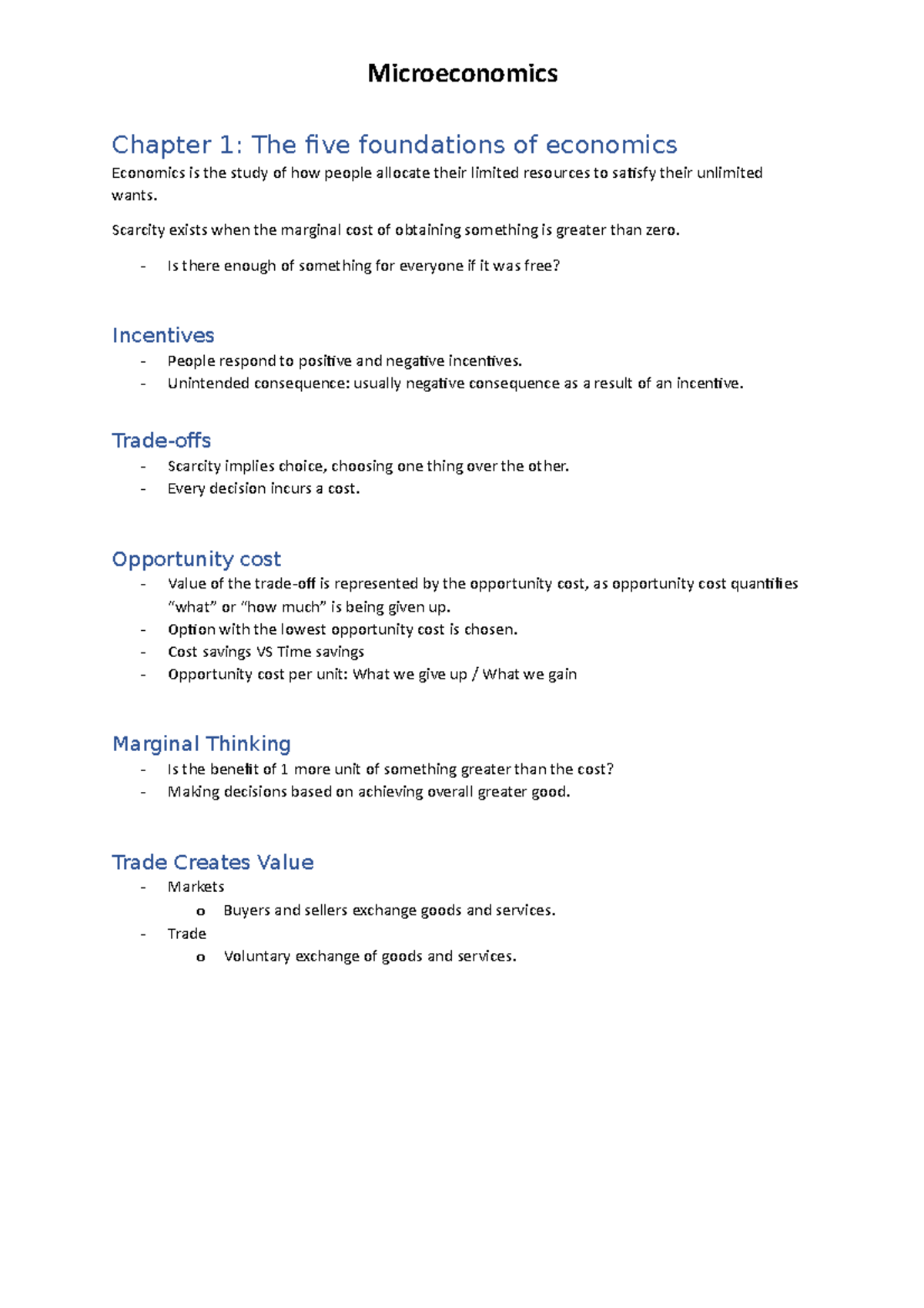 ECC1000 microeconomics notes - Chapter 1: The five foundations of ...