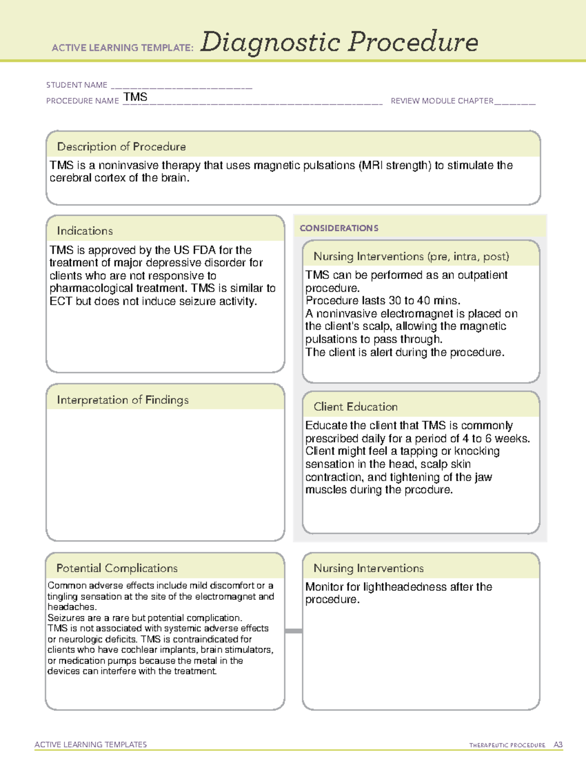 TMS Diagnostic procedure - ACTIVE LEARNING TEMPLATES THERAPEUTIC ...