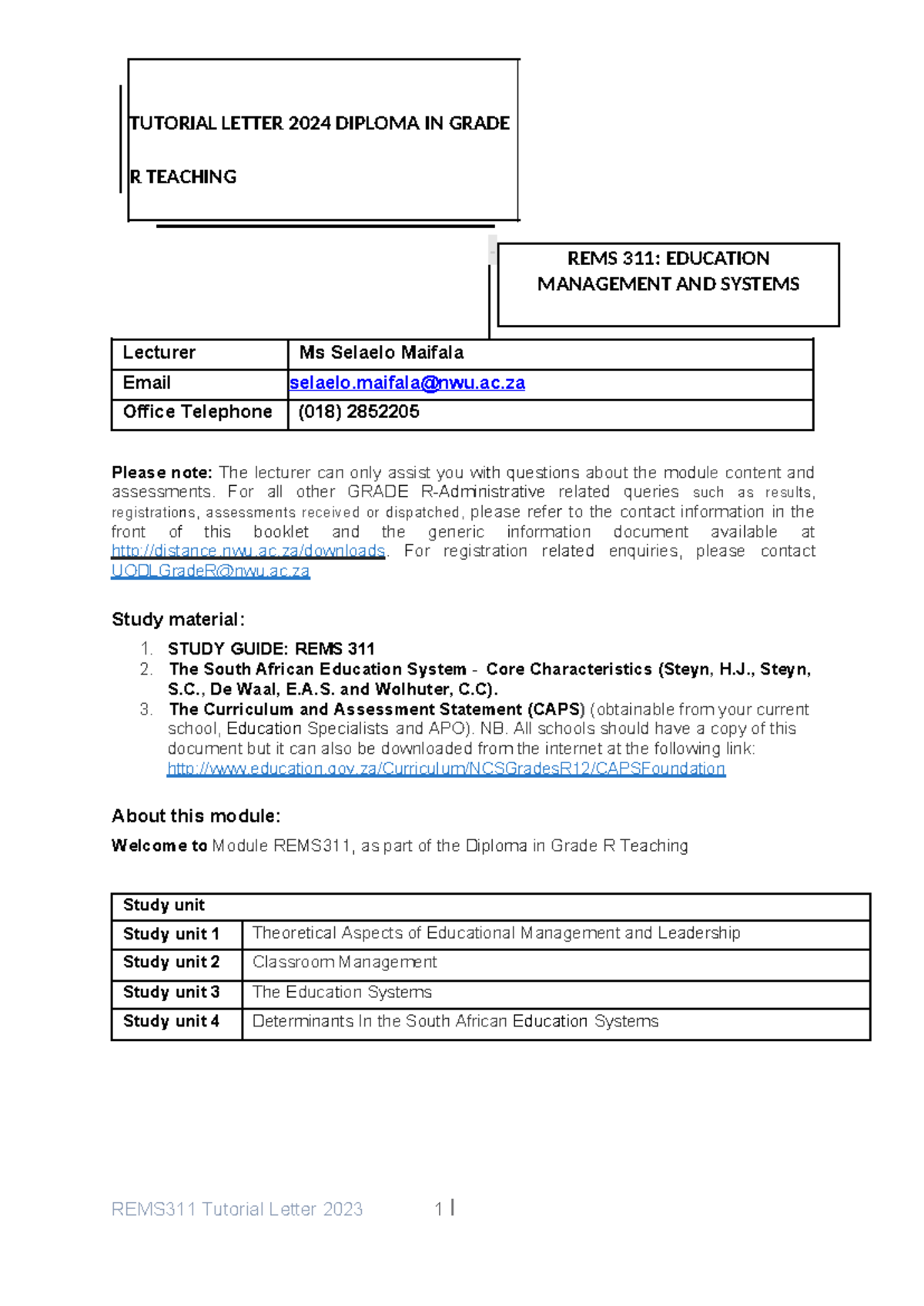 REMS311 Tutorial Letter 2024 - REMS 311: EDUCATION MANAGEMENT AND ...