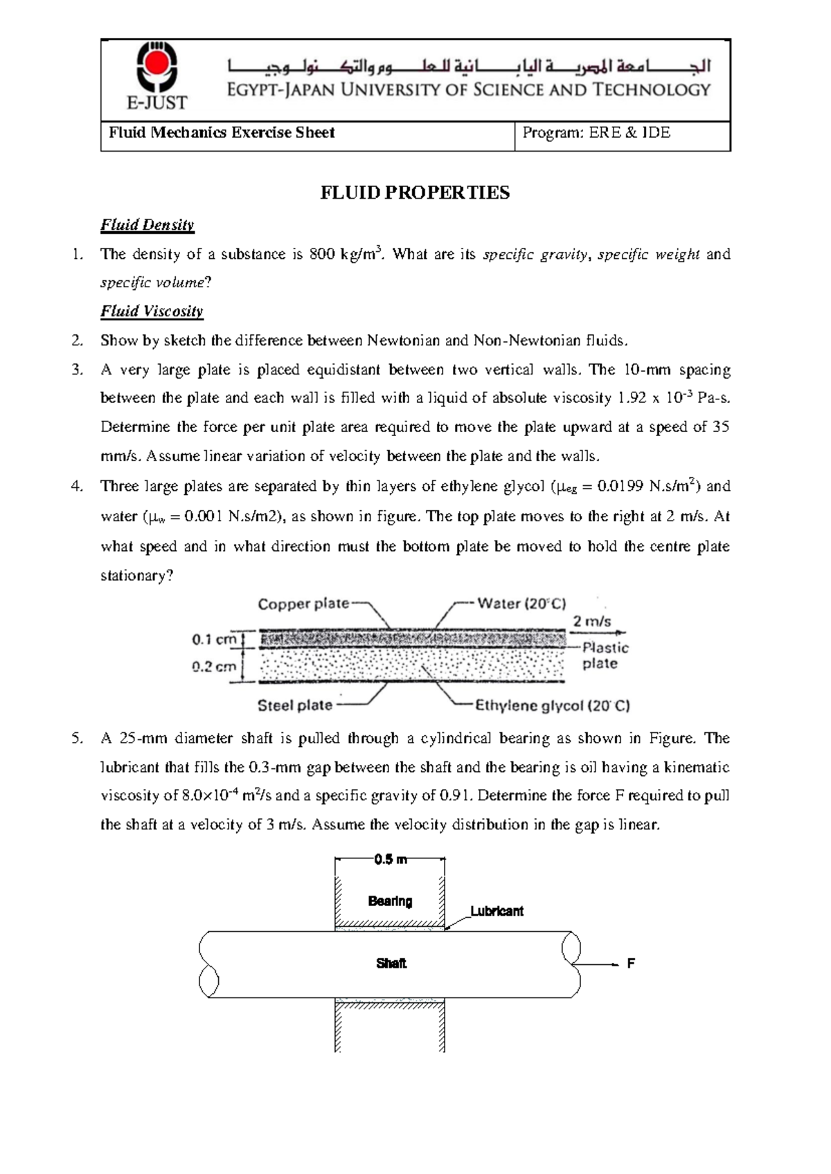 Thermo-Fluids Sheet - Fluid Mechanics Exercise Sheet Program: ERE & IDE ...