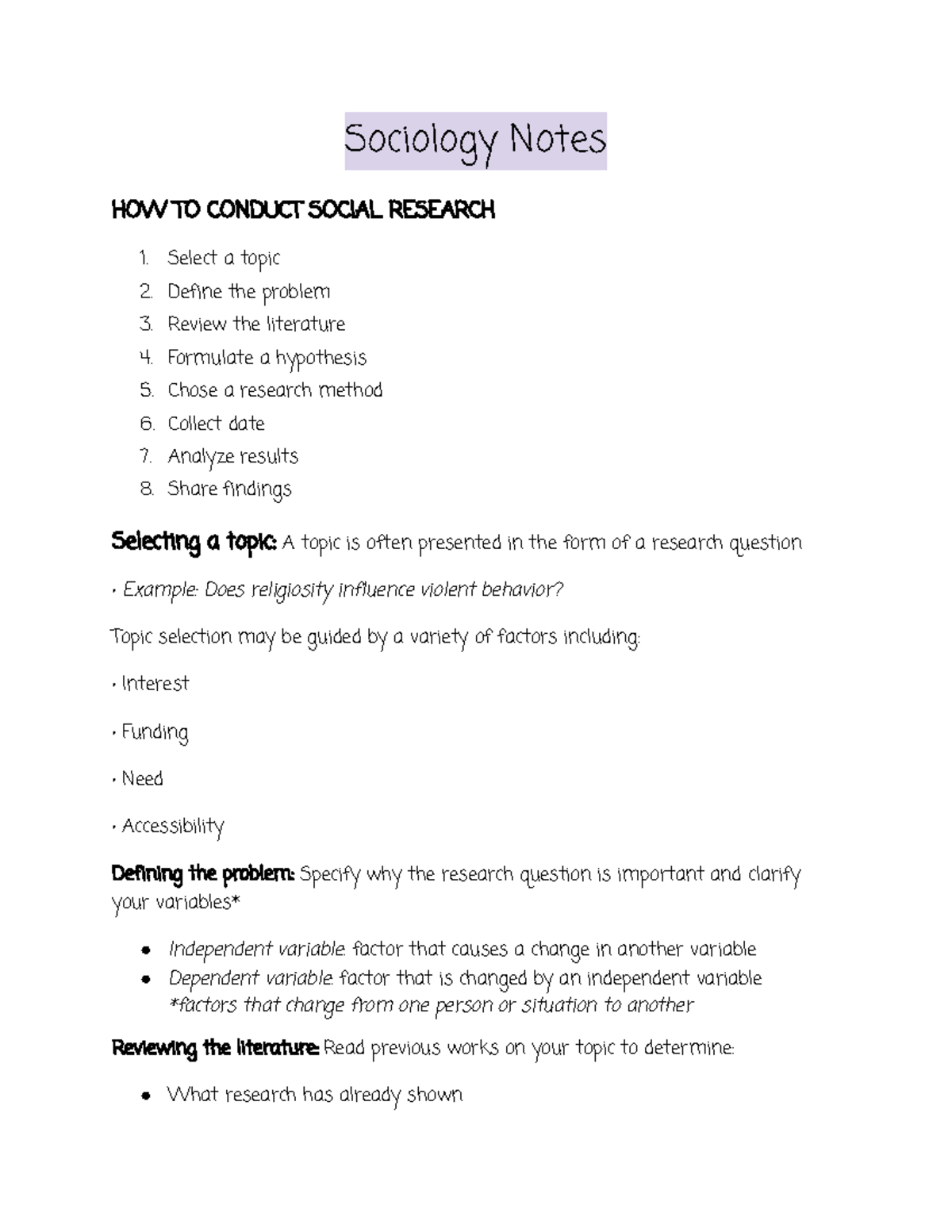 SOC Notes Research - elle rickman - Sociology Notes HOW TO CONDUCT ...