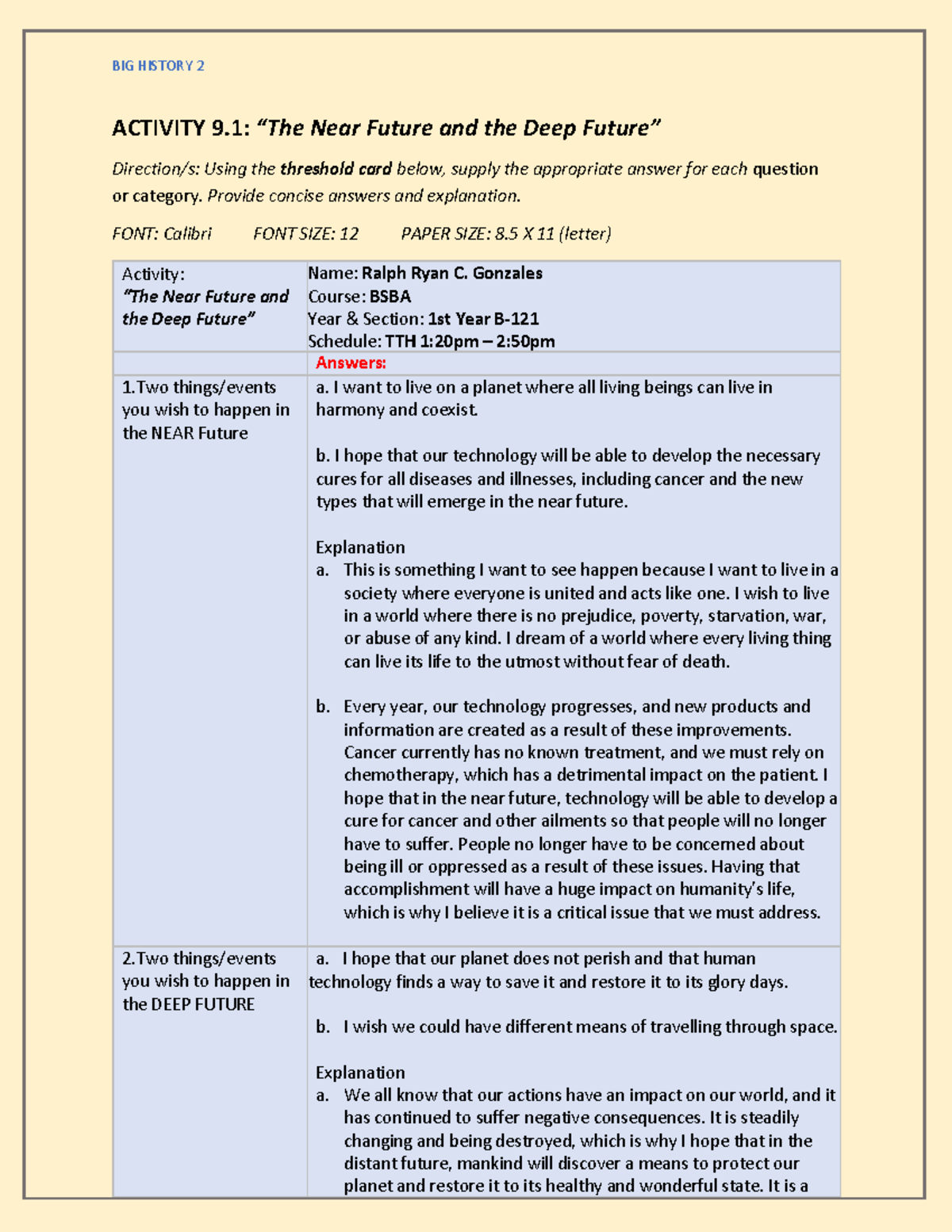 Activity 9.1 big history - Big History - Studocu