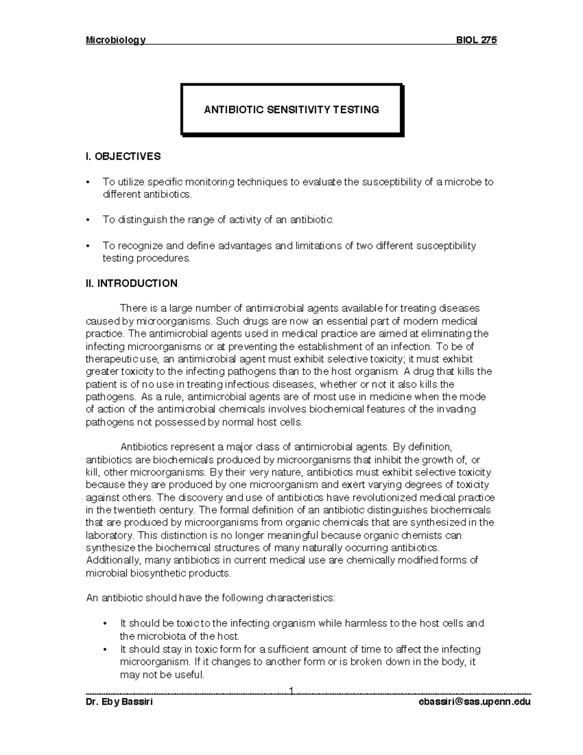 10-Antibiotics-New - Microbiology - 1 ANTIBIOTIC SENSITIVITY TESTING I ...