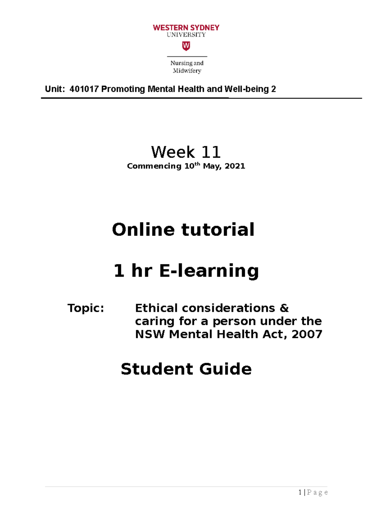 2021 Tutorial 11 Student Copy - Week 11 Commencing 10th May, 2021 ...