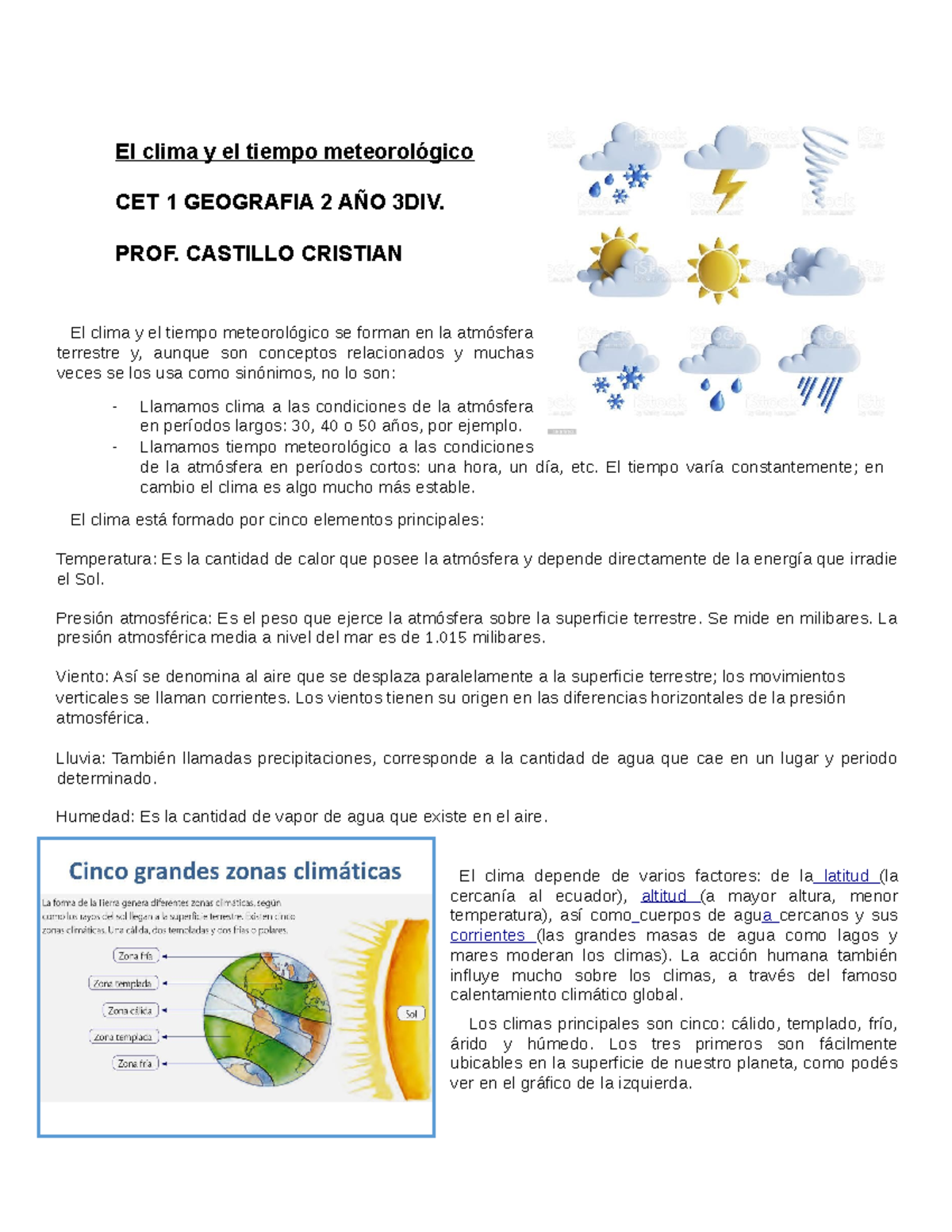 El clima y el tiempo meteorológico Segundo AÑO T. Práctico 5 - 2022 ...