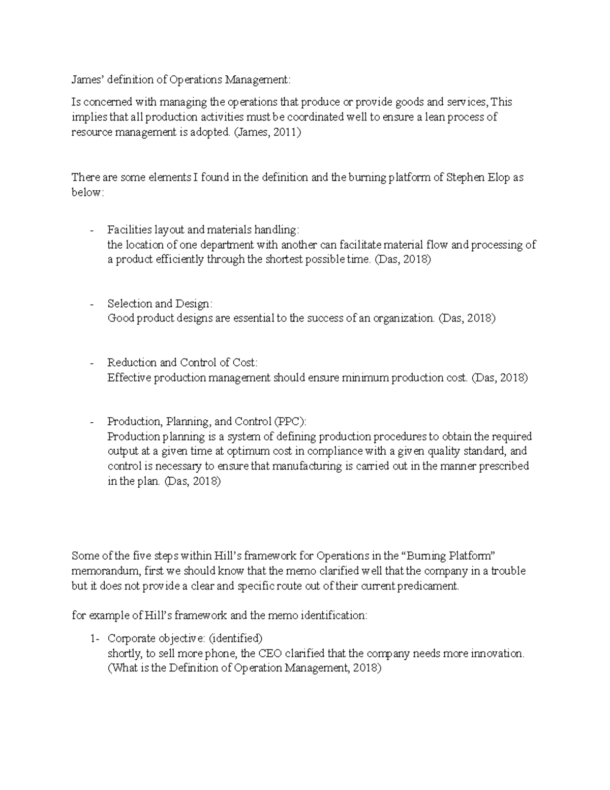 Discussion 1 - James’ definition of Operations Management: Is concerned ...