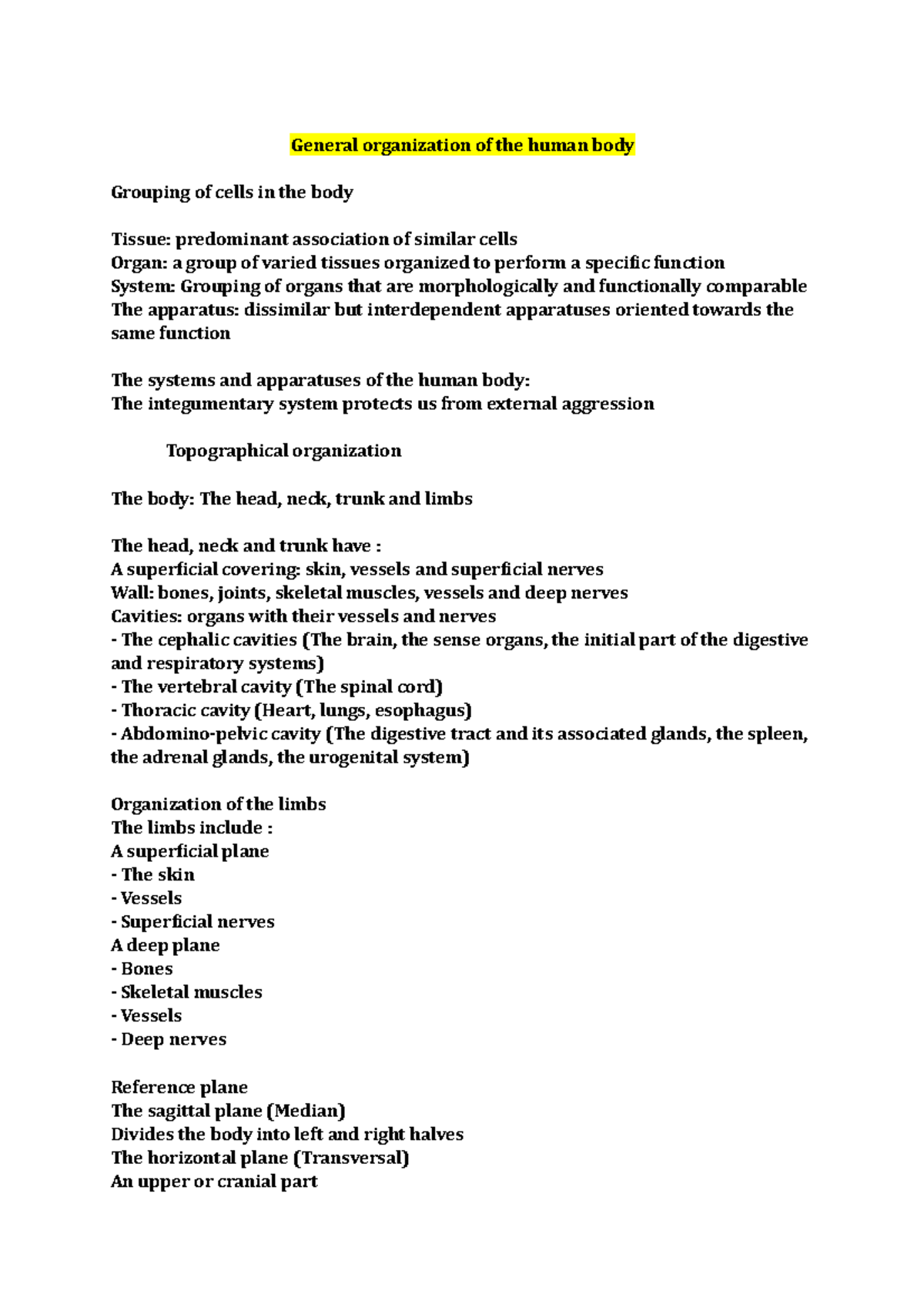 General organization of the human body - General organization of the ...