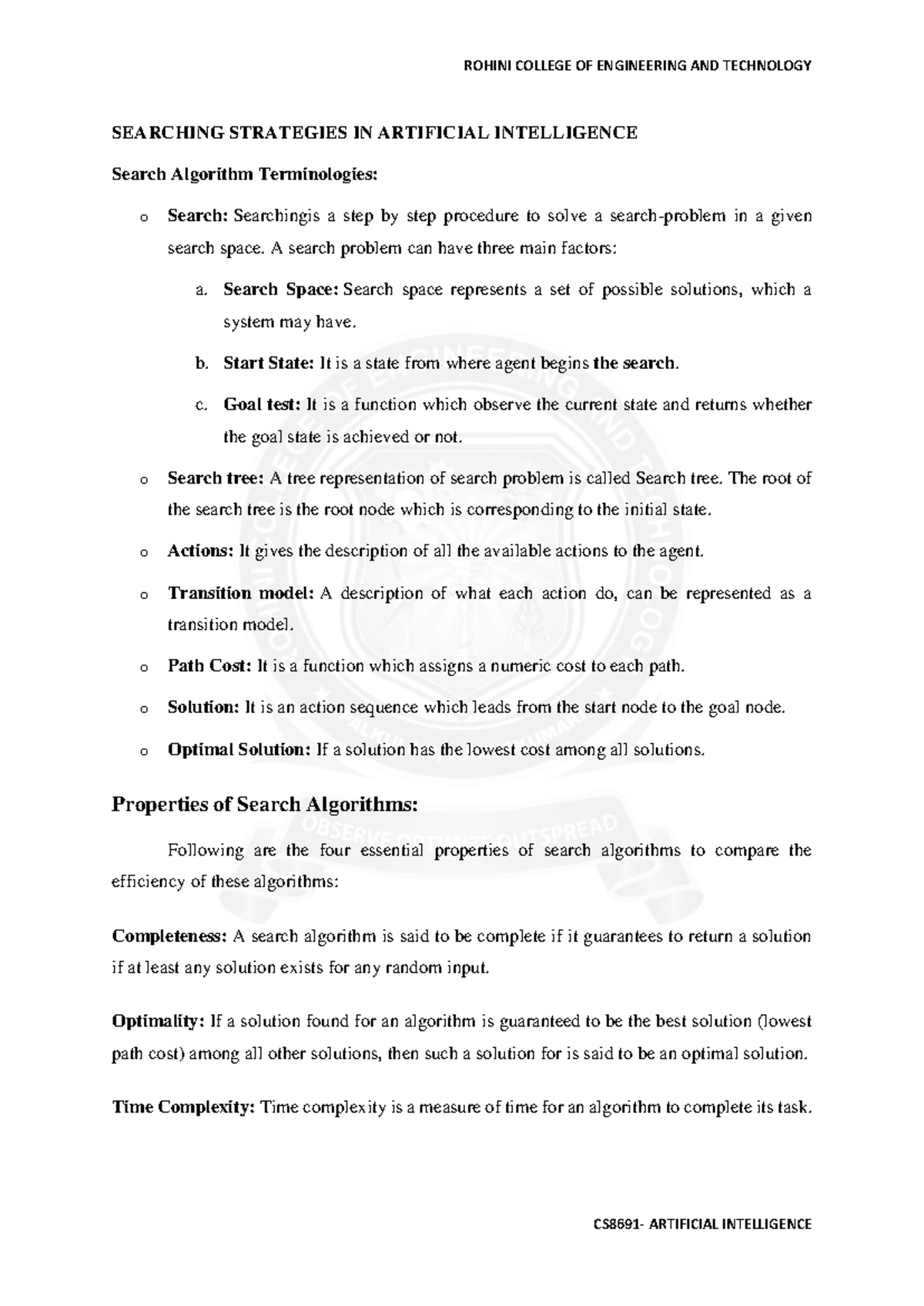 Rohini 37758727026 - Artificial intelligence - SEARCHING STRATEGIES IN ...