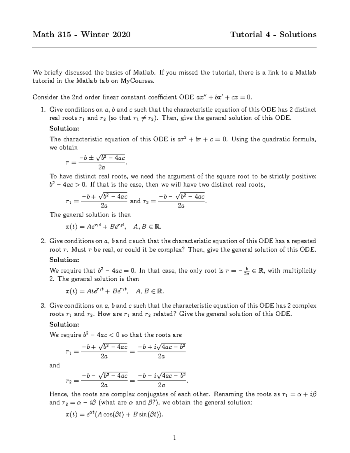 Tutorial 4 - Solutions - Math 315 - Math 315 - Winter 2020 Tutorial 4 ...