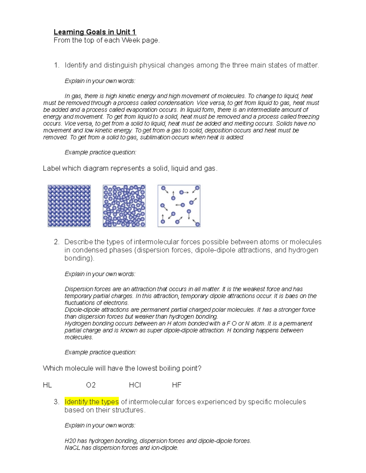Learning Log 4 - Learning Goals in Unit 1 From the top of each Week ...