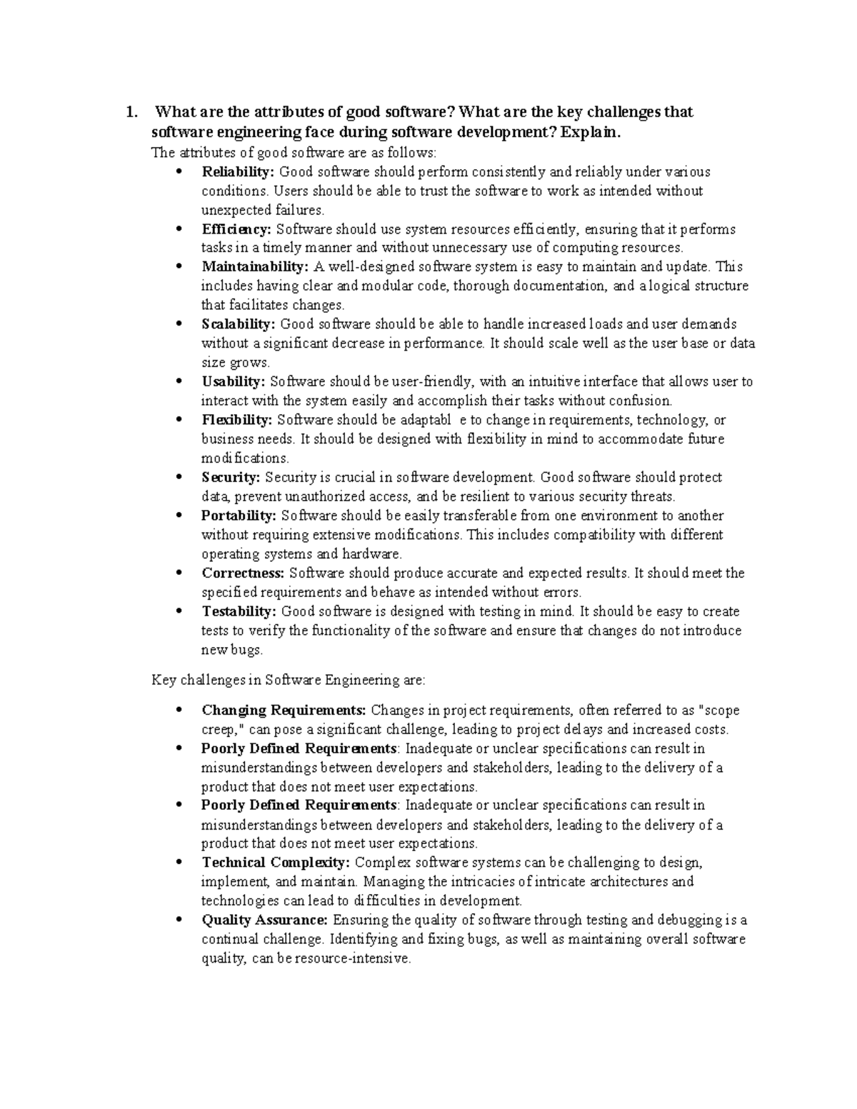 Assignment of Software Engineering - 1. What are the attributes of good ...