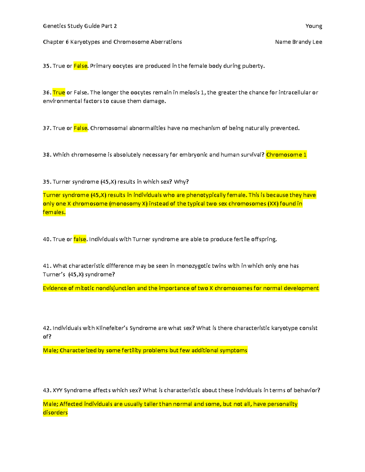 Genetics Chapter 6 Lecture Note Outline Part II - Genetics Study Guide ...