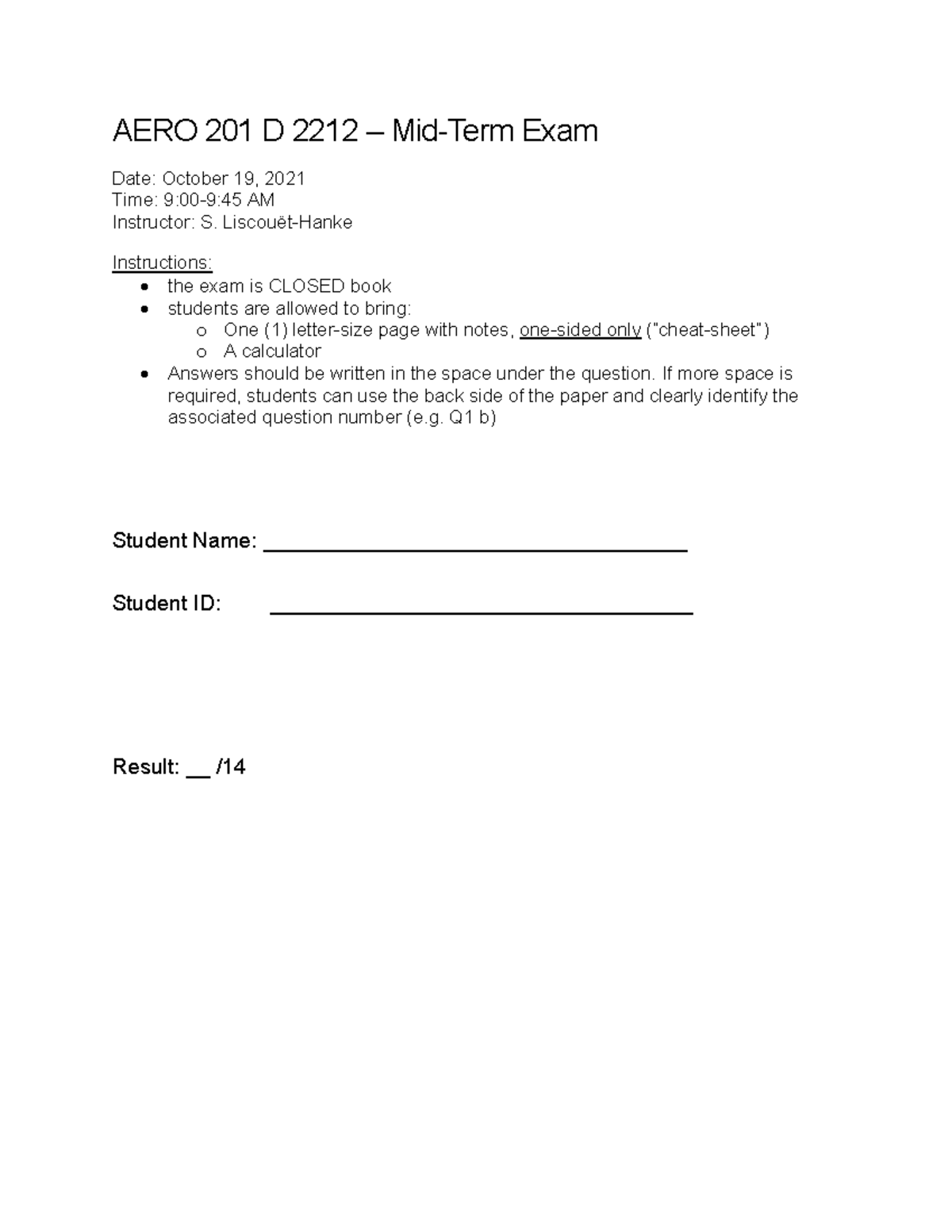 AERO201 2021 Midterm Exam bf383c9173affa654b1a4038b4c5d3c0 - AERO 201 D 2212 – Mid-Term Exam ...