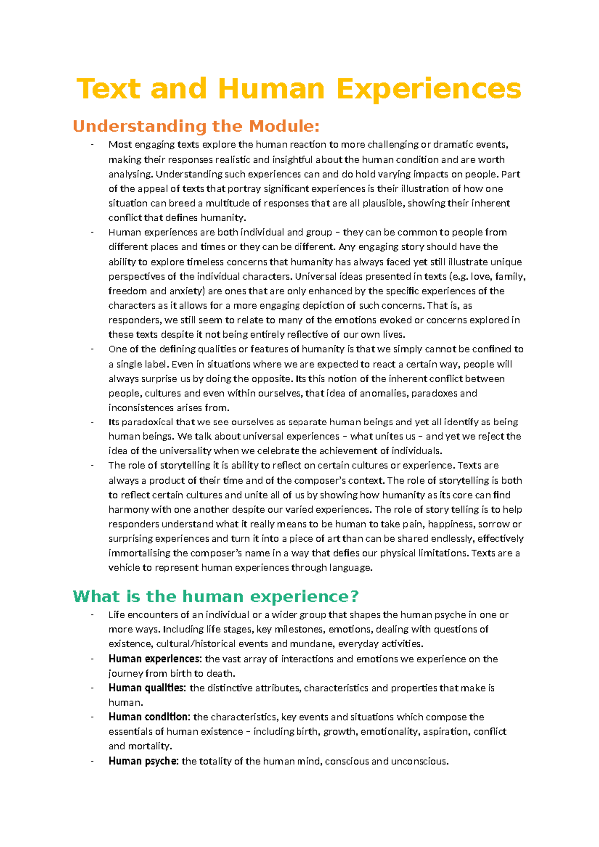 Complete Common Mod Notes - Text and Human Experiences Understanding ...