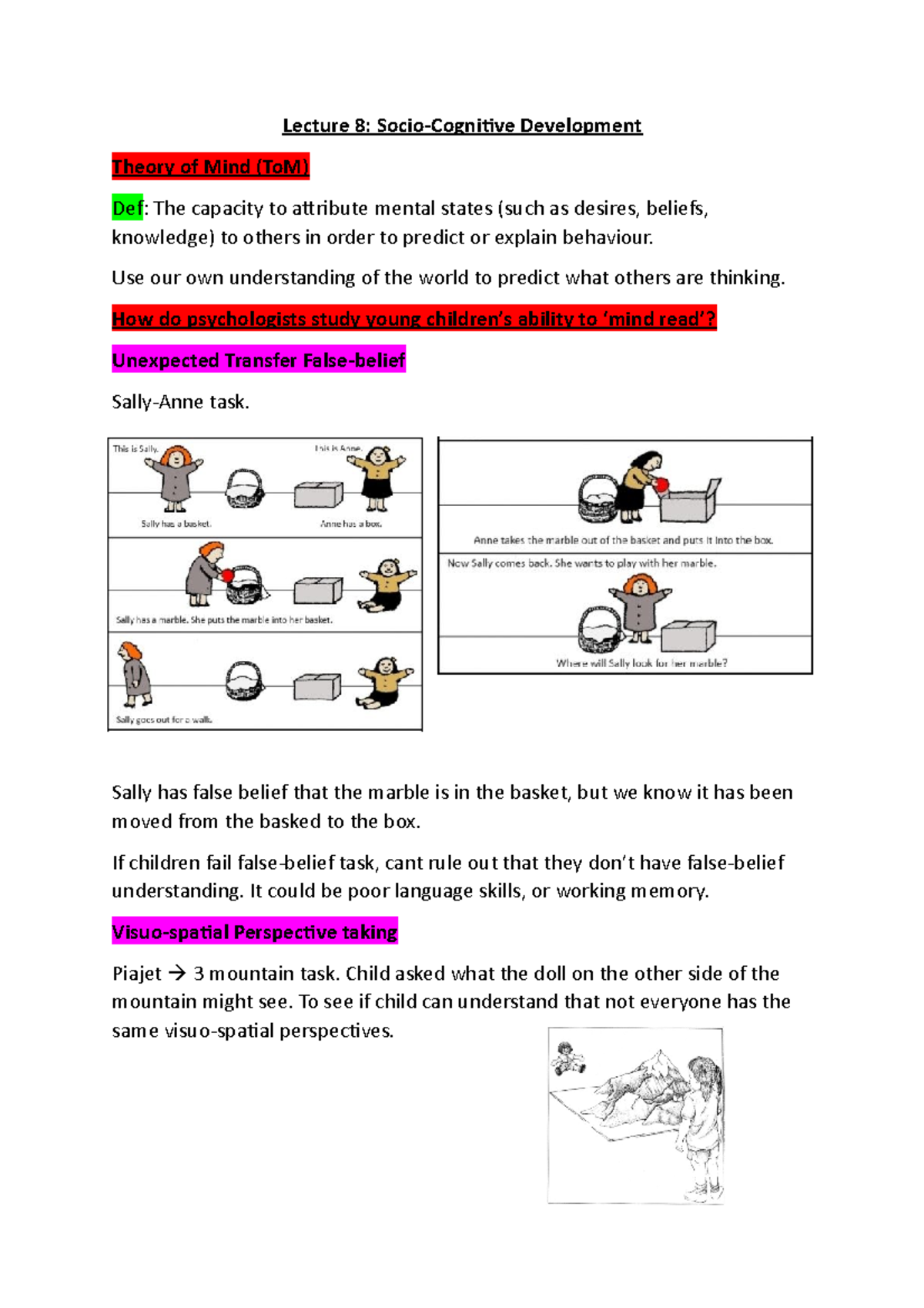 Lecture 8 - Lecture 8: Socio-Cognitive Development Theory of Mind (ToM ...