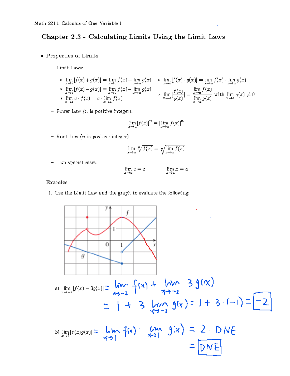 Sol. of Notes 2 - Yang Li - Math 2211, Calculus of One Variable I ...