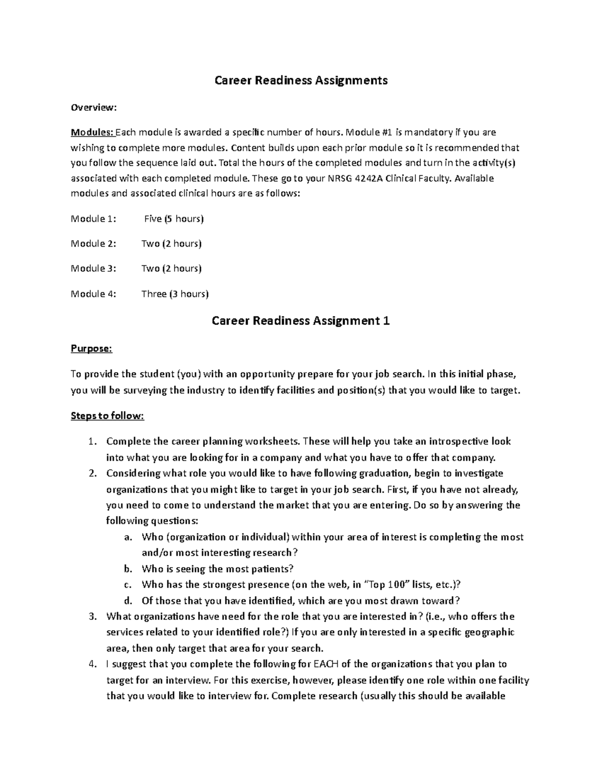 Career Readiness Assignments-1 due 6: - Career Readiness Assignments ...
