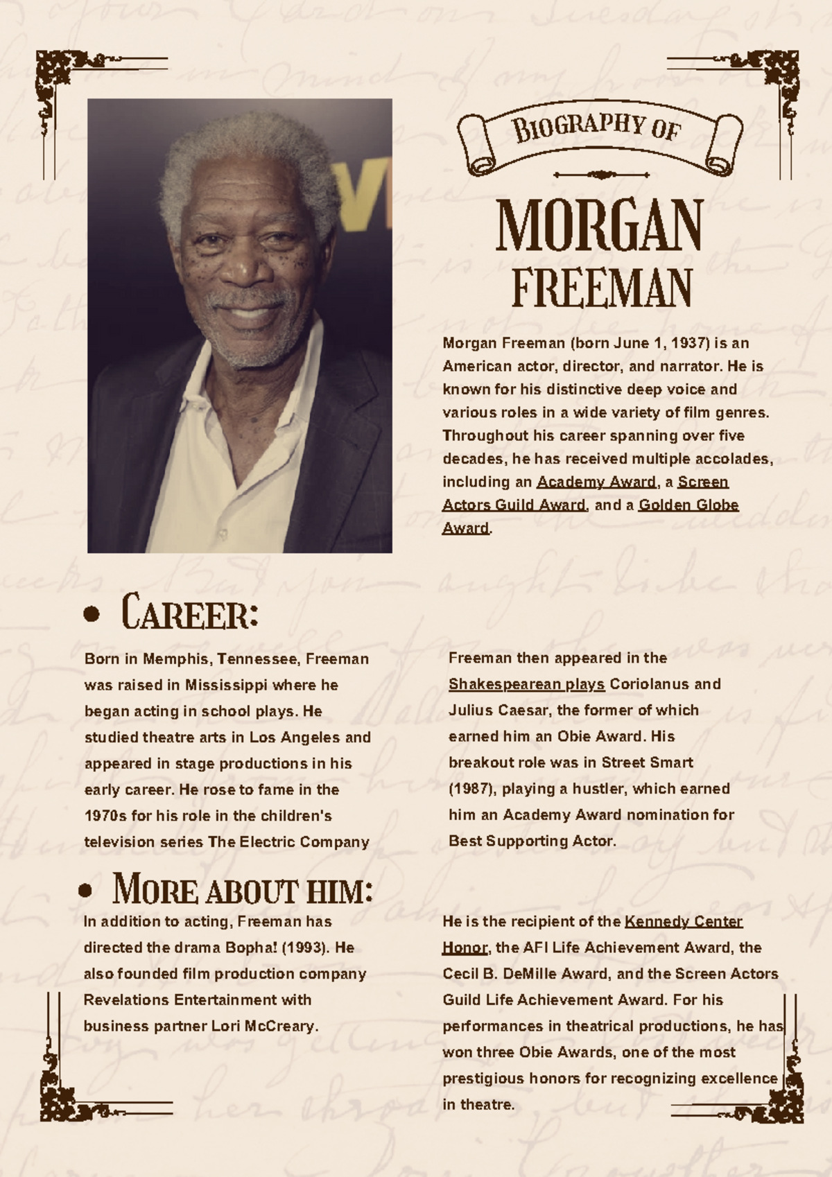 BIOGRAFIA - ACTOR FAVORITO - MORGAN B i o g r a p h y o f Morgan ...