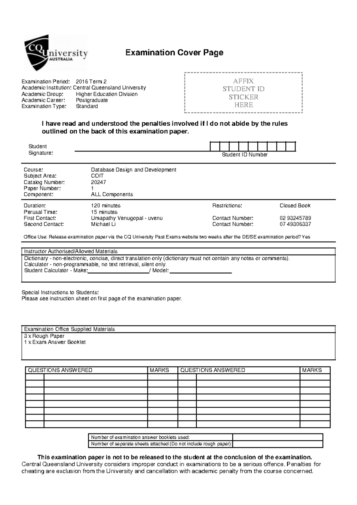Exam April 2016, questions - Examination Cover Page Examination Period ...