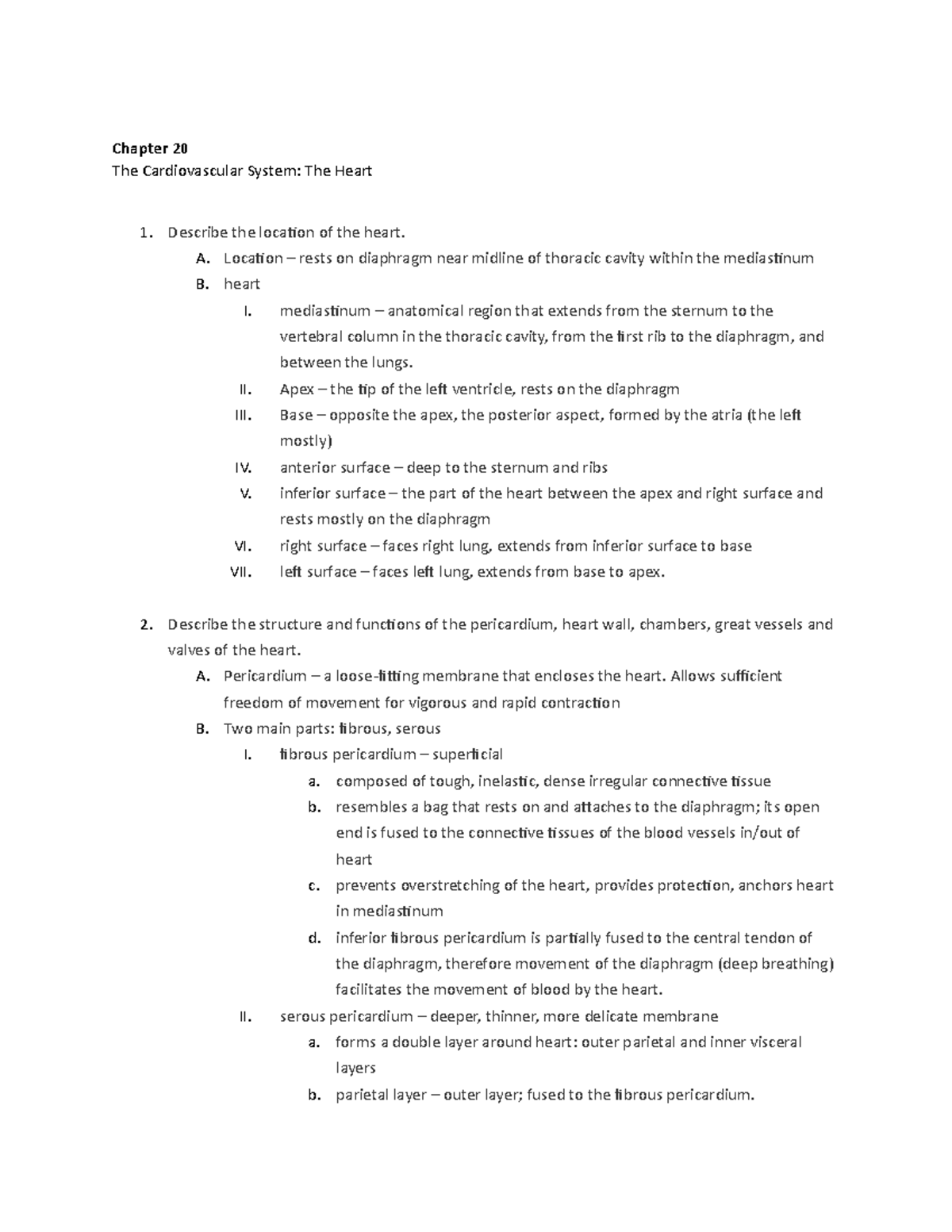 THE Heart - PRACTICE MATERIAL - Chapter 20 The Cardiovascular System ...
