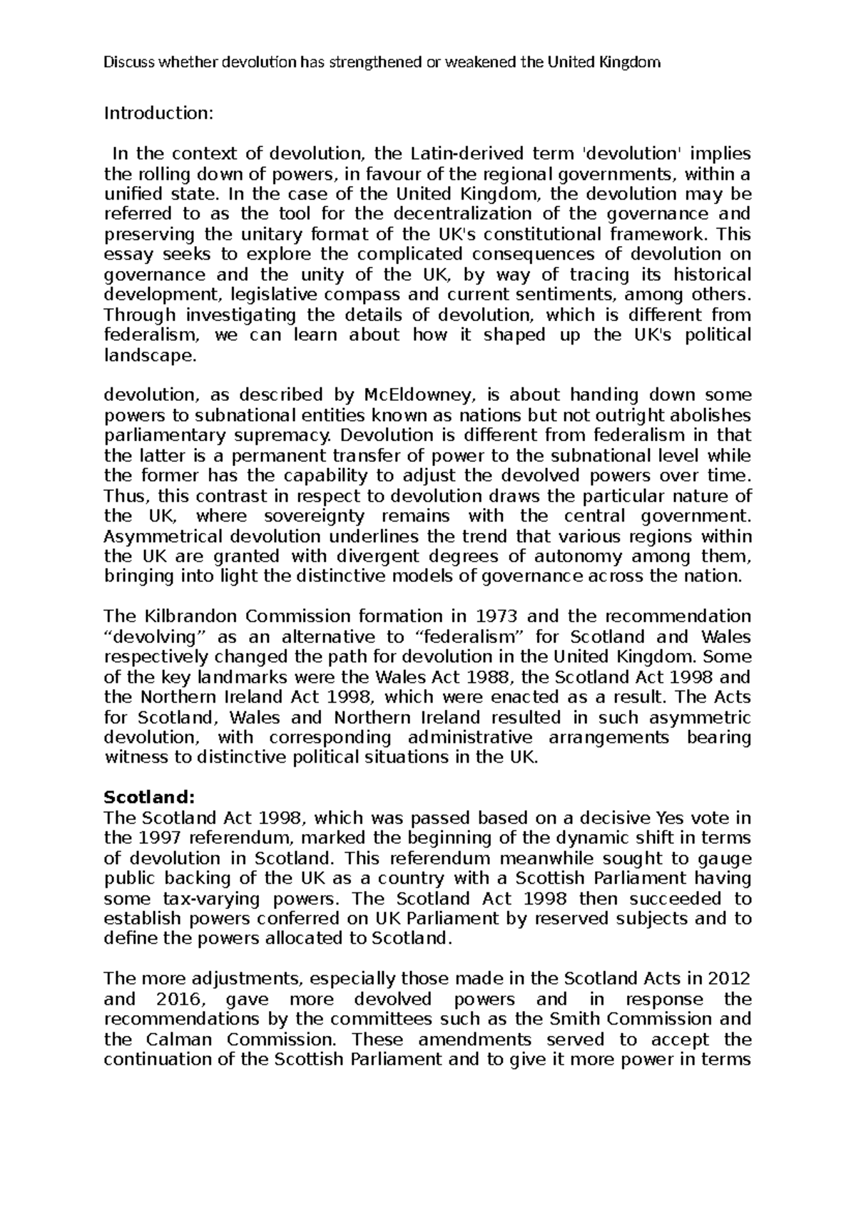 Devolution Answer copy - Introduction: In the context of devolution, the Latin-derived term ...