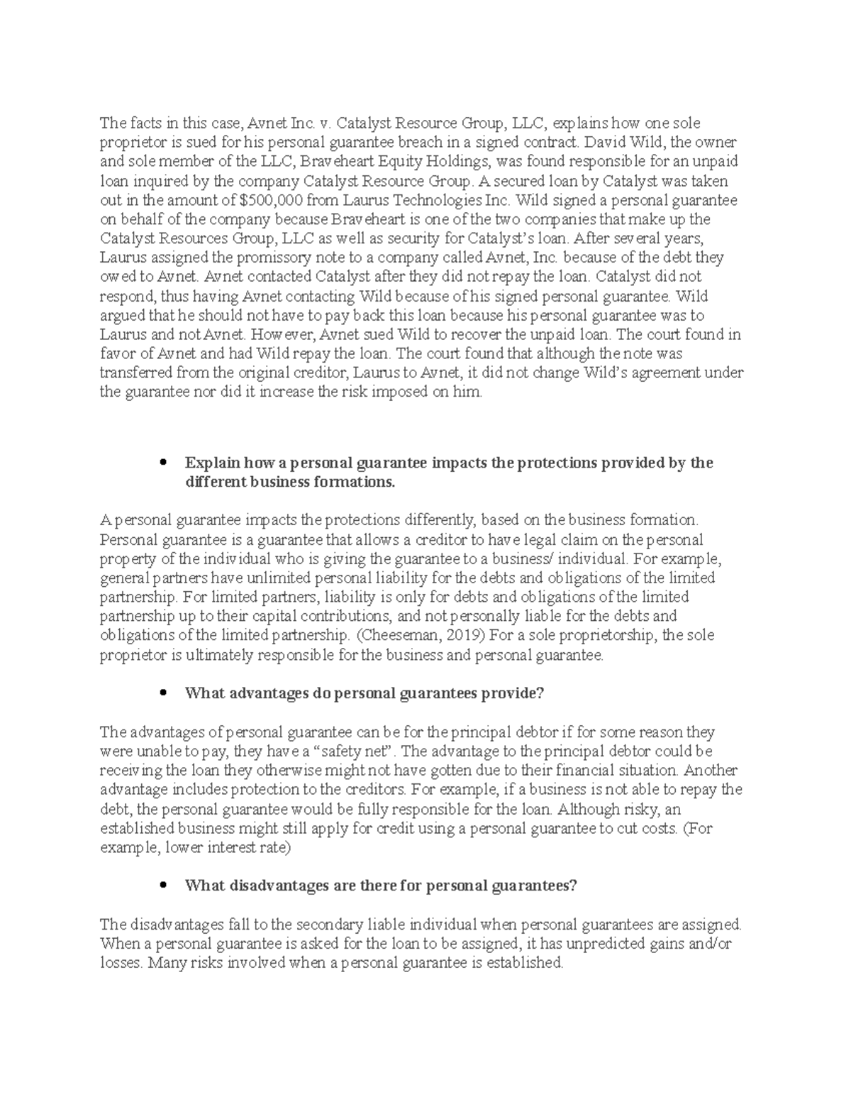 Week 7 DB BLA 303 DB - week seven discussion board - The facts in this case, Avnet Inc. v ...