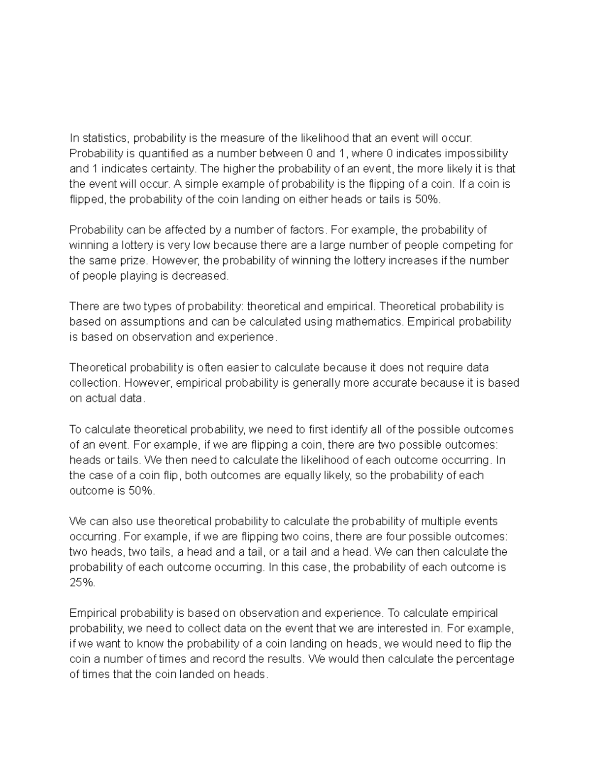 INDE315 course outline - In statistics, probability is the measure of ...