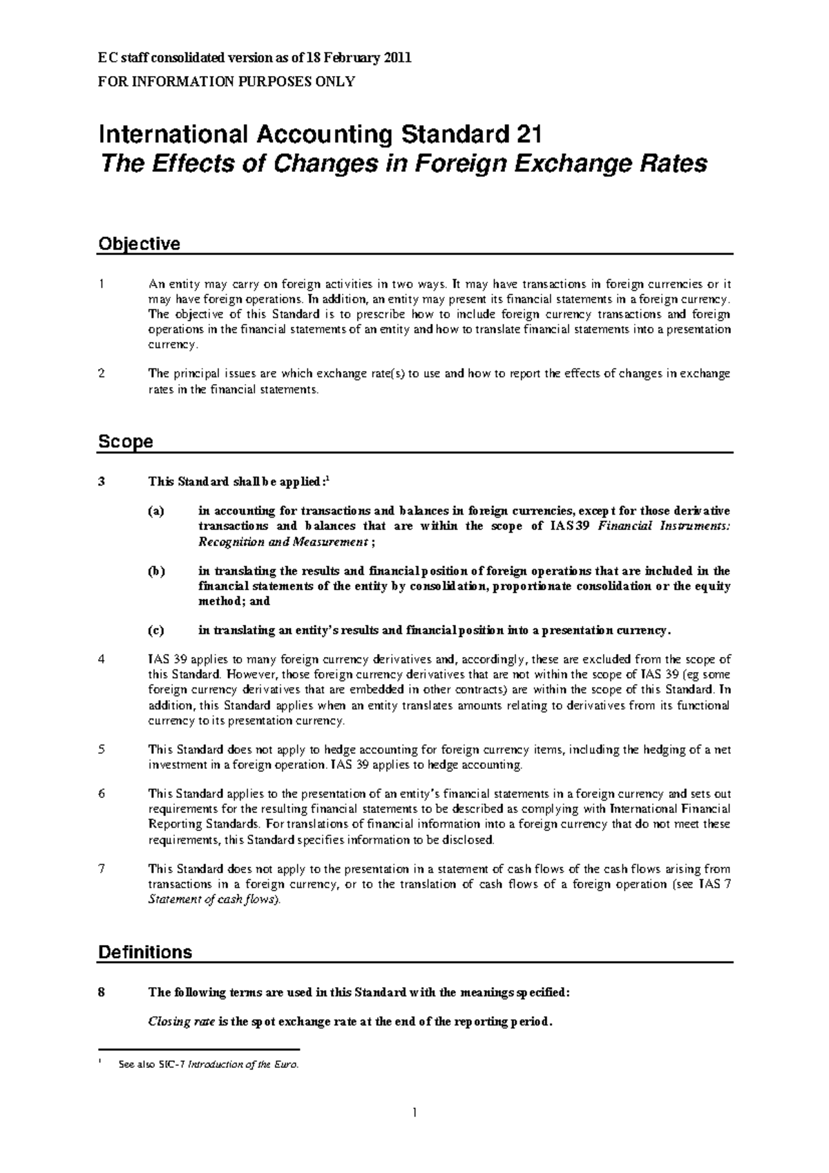 Ias 21 SUMMARY REPORT ACCOUNTANCY SUBJECT SUBJECT FOR INFORMATION
