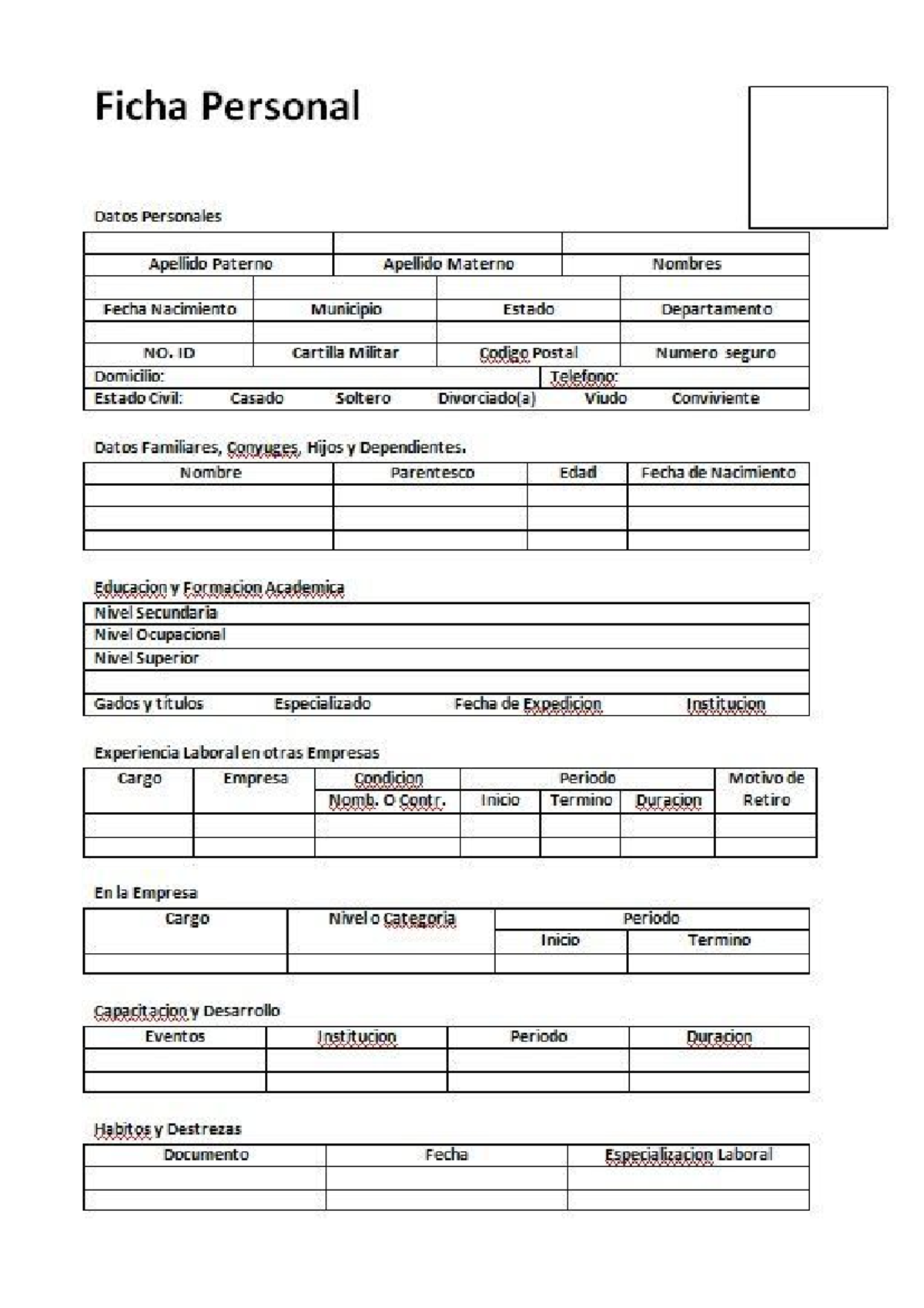 Estructura Ficha Personal - lectura y redaccion - Studocu