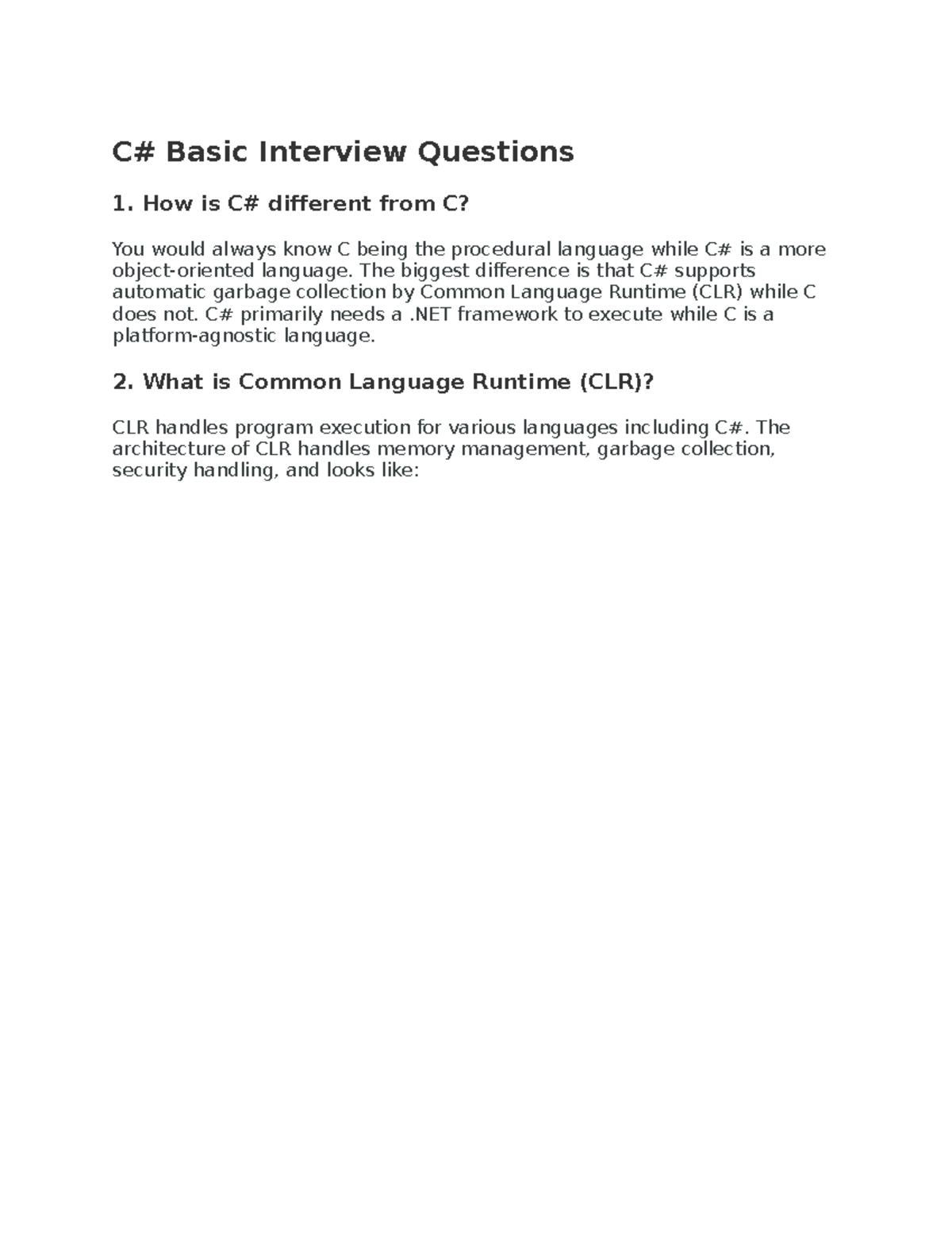 CZ Notes of the class mode FVG - C# Basic Interview Questions 1. How is ...