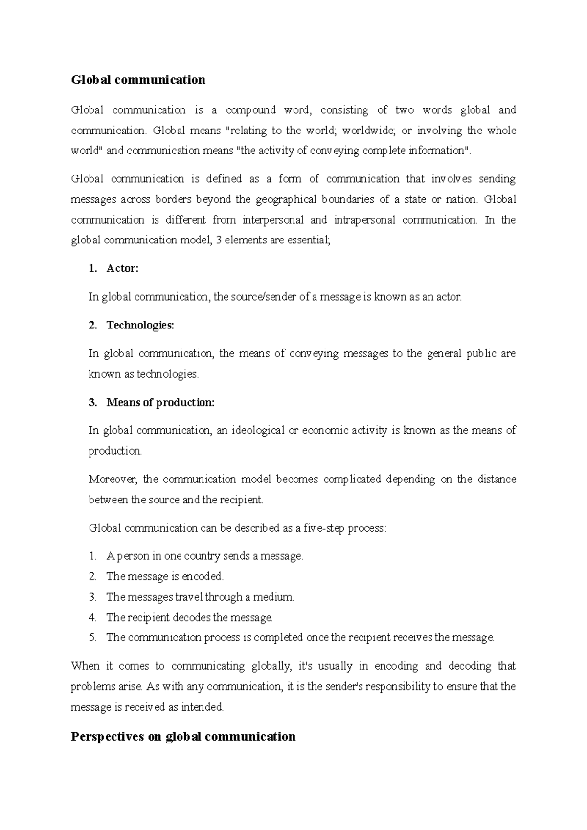 Global Communication intro - Global communication Global communication ...