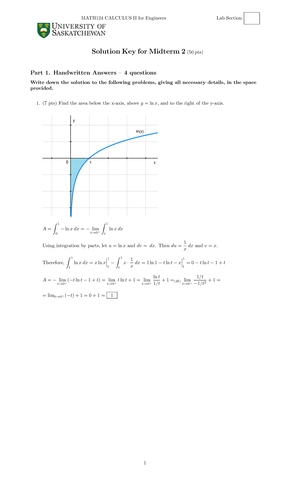 Midterm2 2018/19 with Answers - MATH123 CALCULUS I for Engineers Solution Key for Midterm 2(50 ...